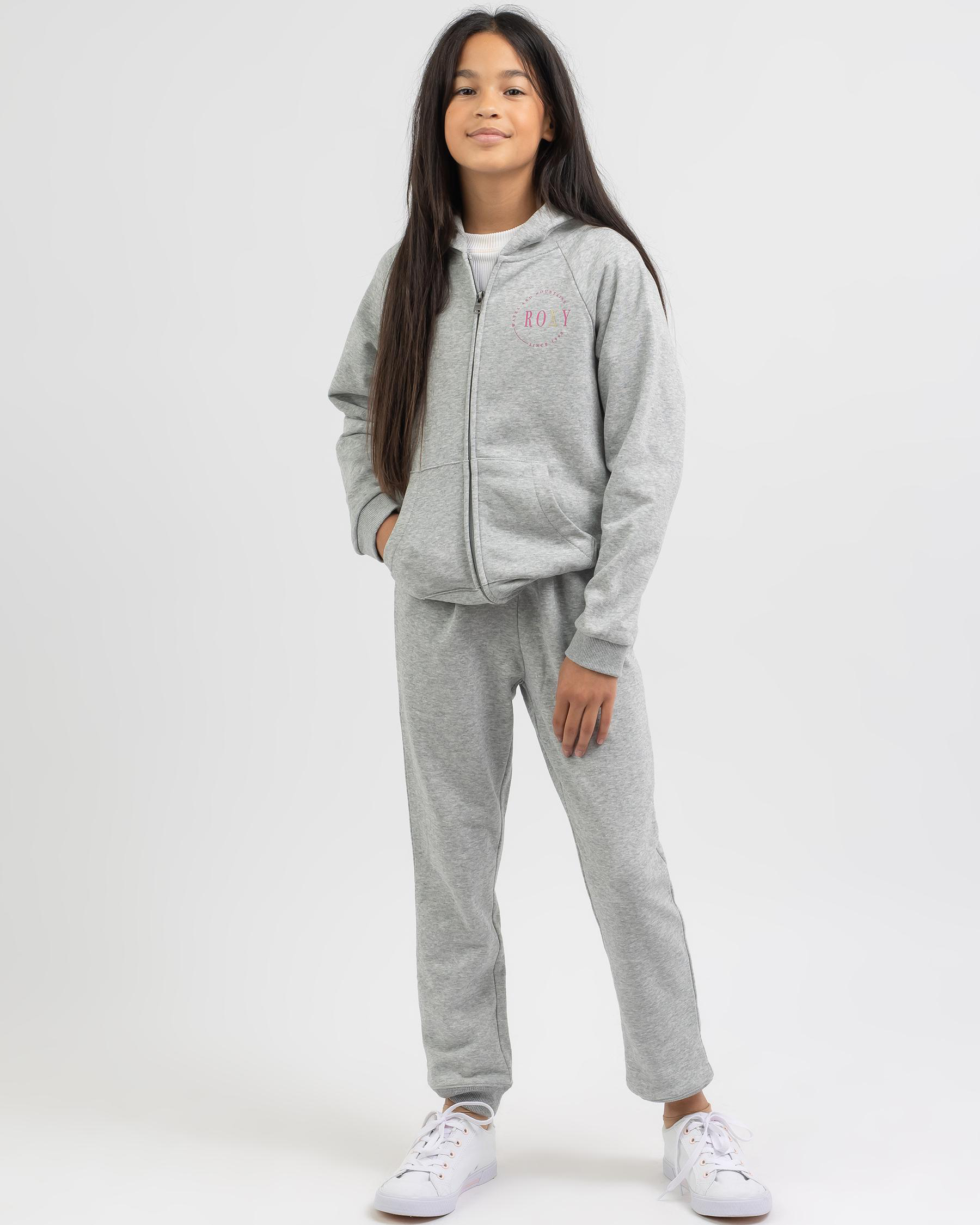 Shop Roxy Girls' Happiness Forever Zipped Hoodie In Heritage Heather ...