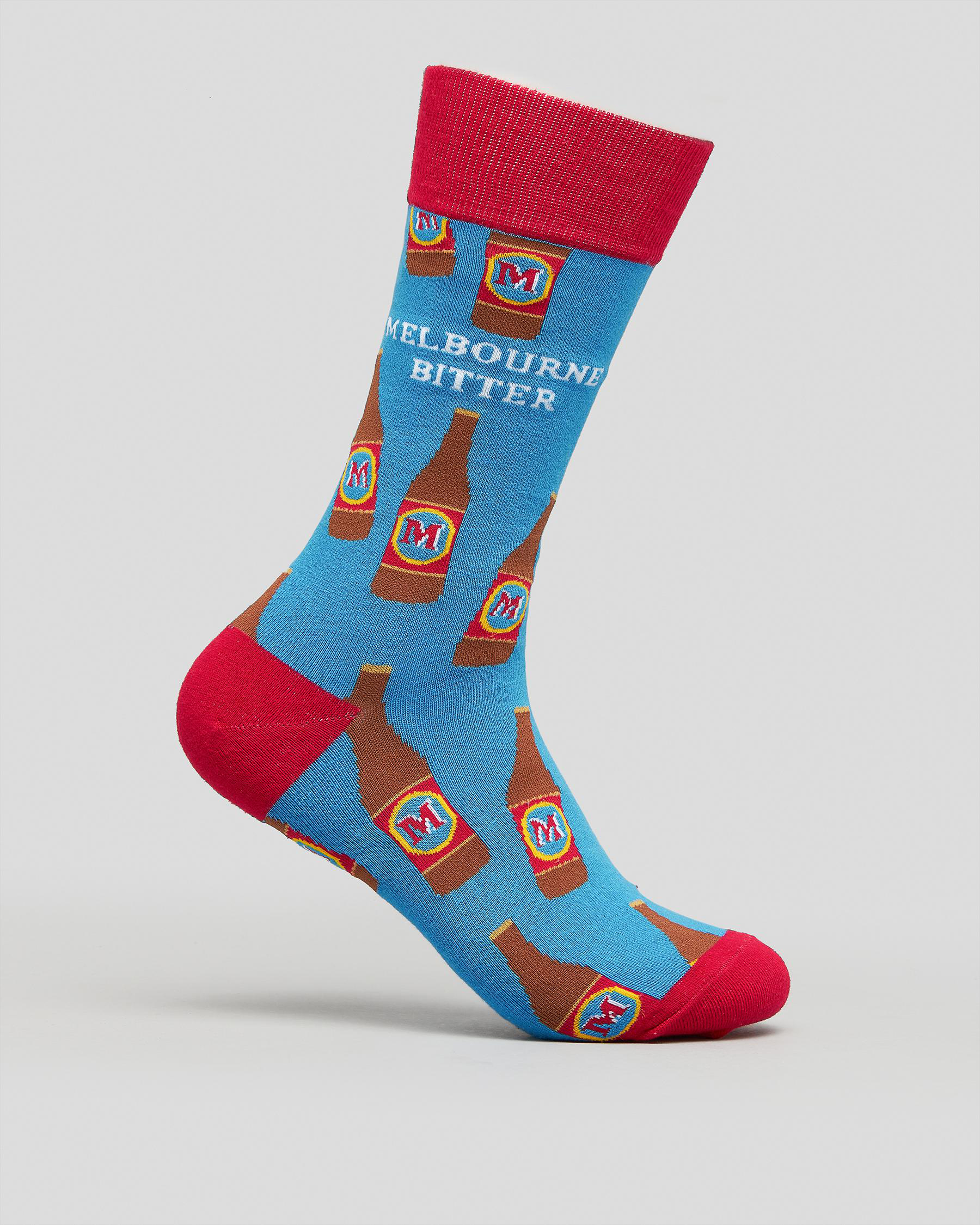 Shop FOOT-IES Melbourne Bitter Bottle Socks In Blue - Fast Shipping ...