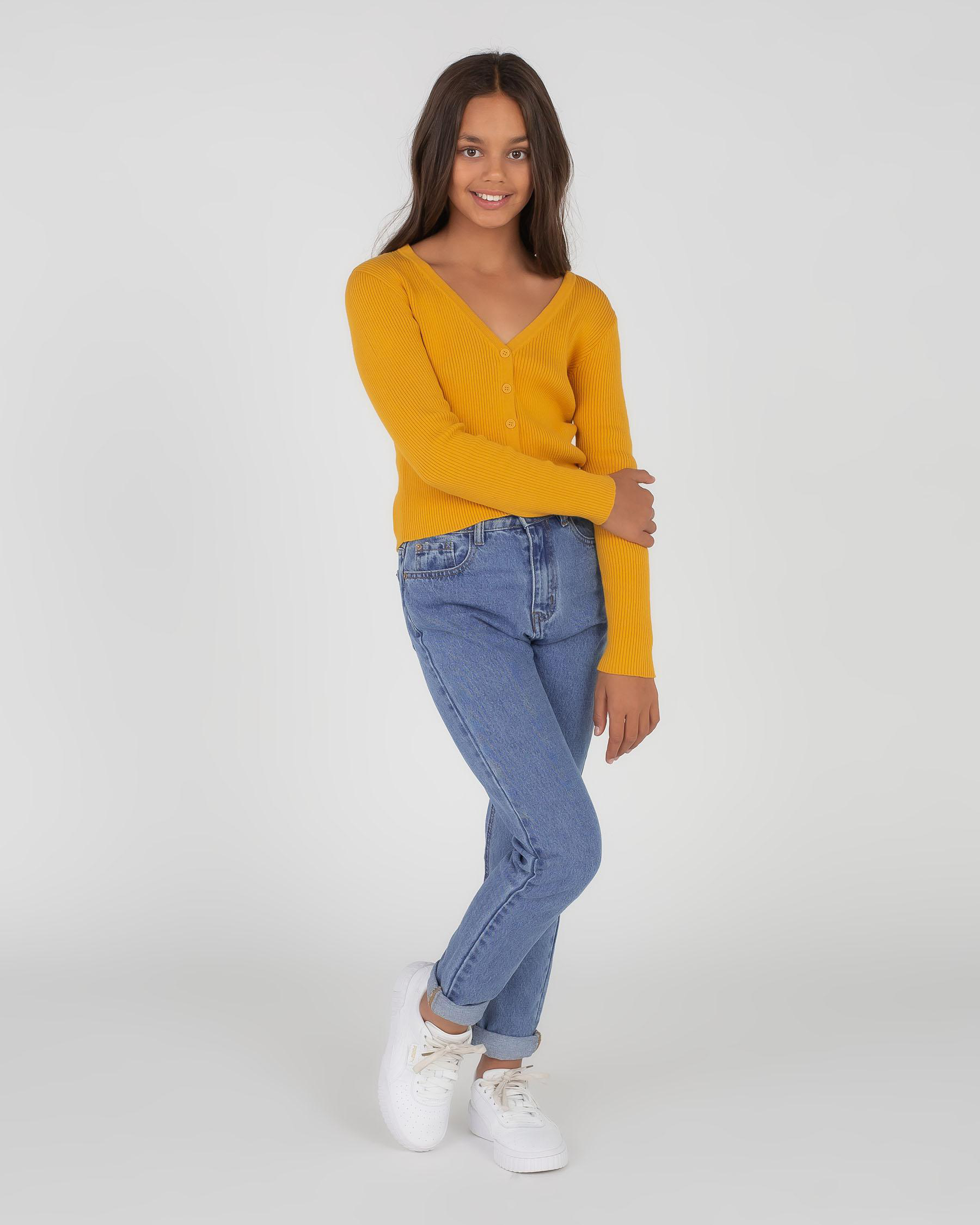 Shop Mooloola Girls' Amber Knit Cardigan In Saffron - Fast Shipping ...