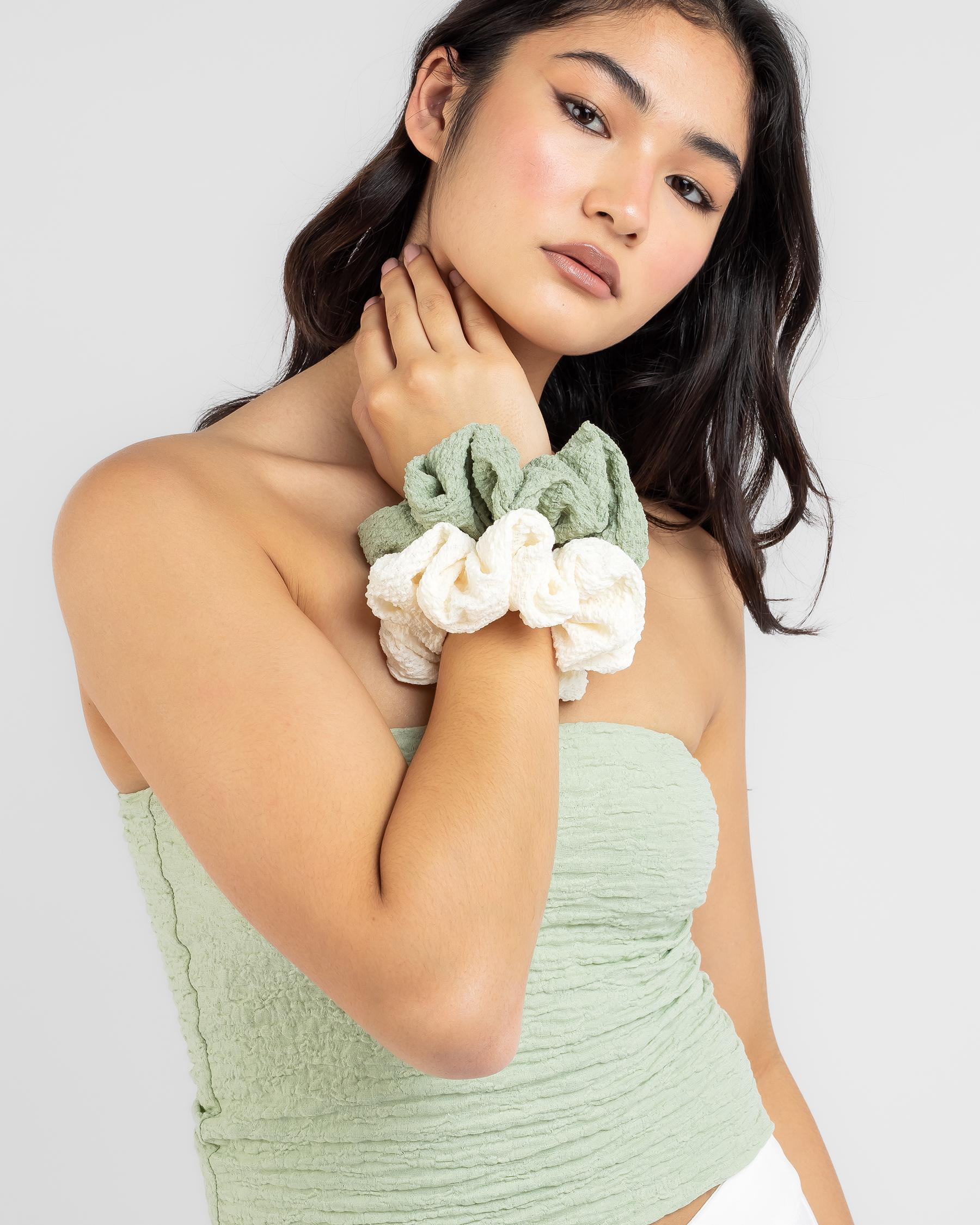 Shop Karyn In LA Heather Large Scrunchie Pack In Sage/ecru - Fast ...