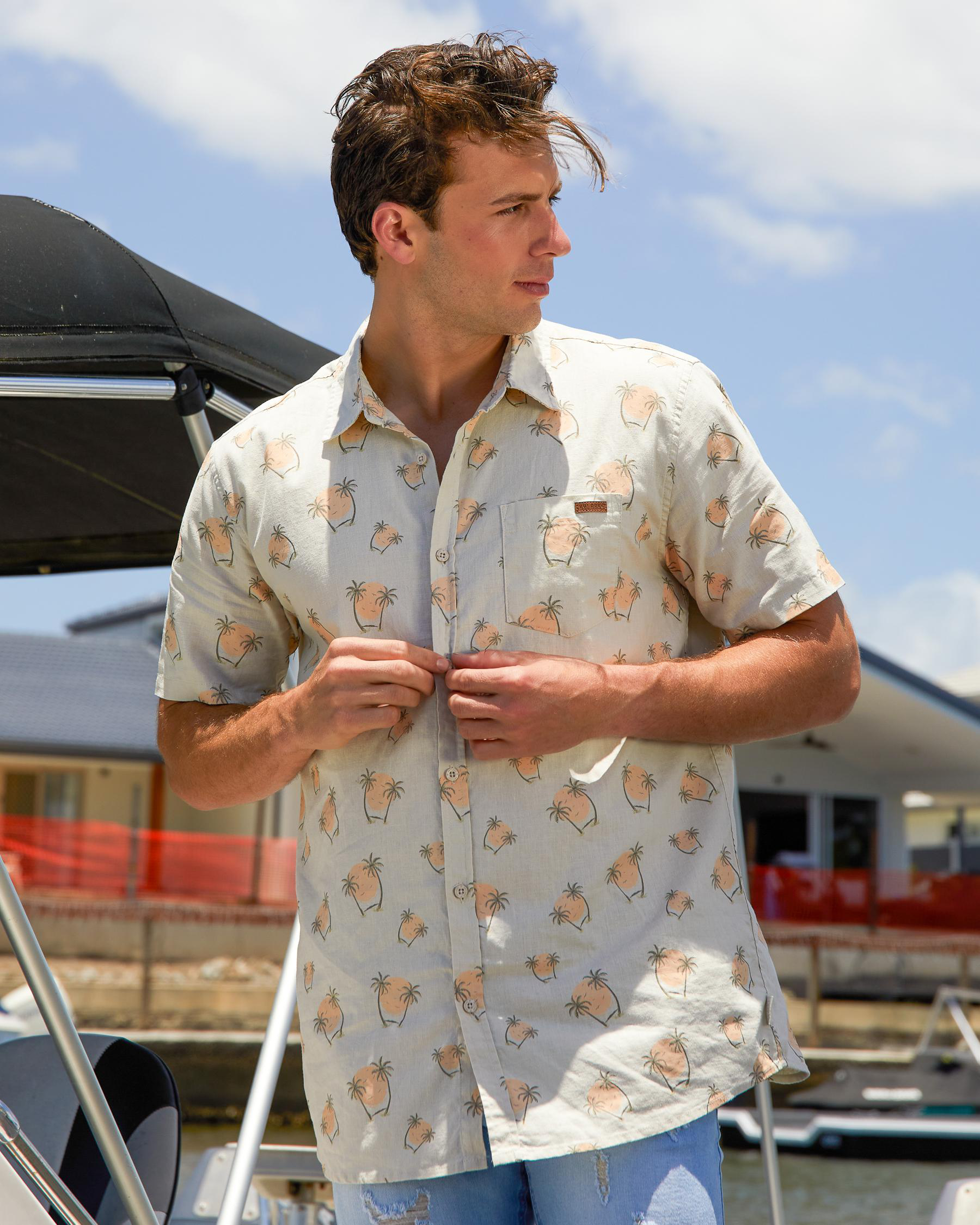 Shop Skylark Boardwalk Short Sleeve Shirt In Taupe - Fast Shipping ...