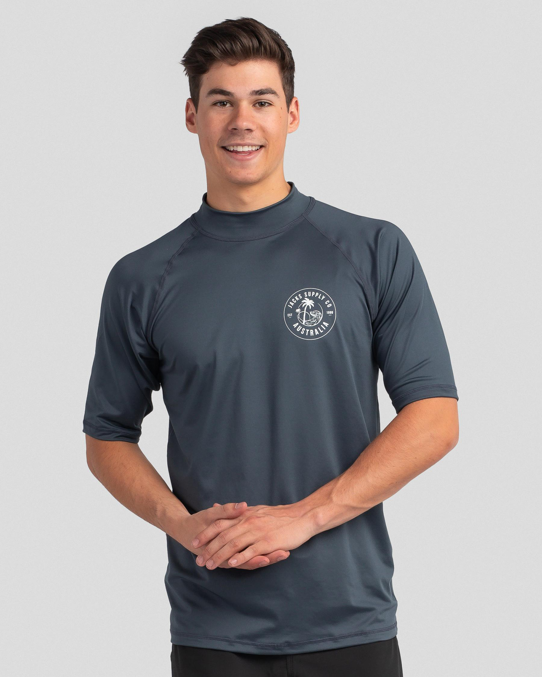 Shop Jacks Clan Short Sleeve Rash Vest In Charcoal - Fast Shipping ...