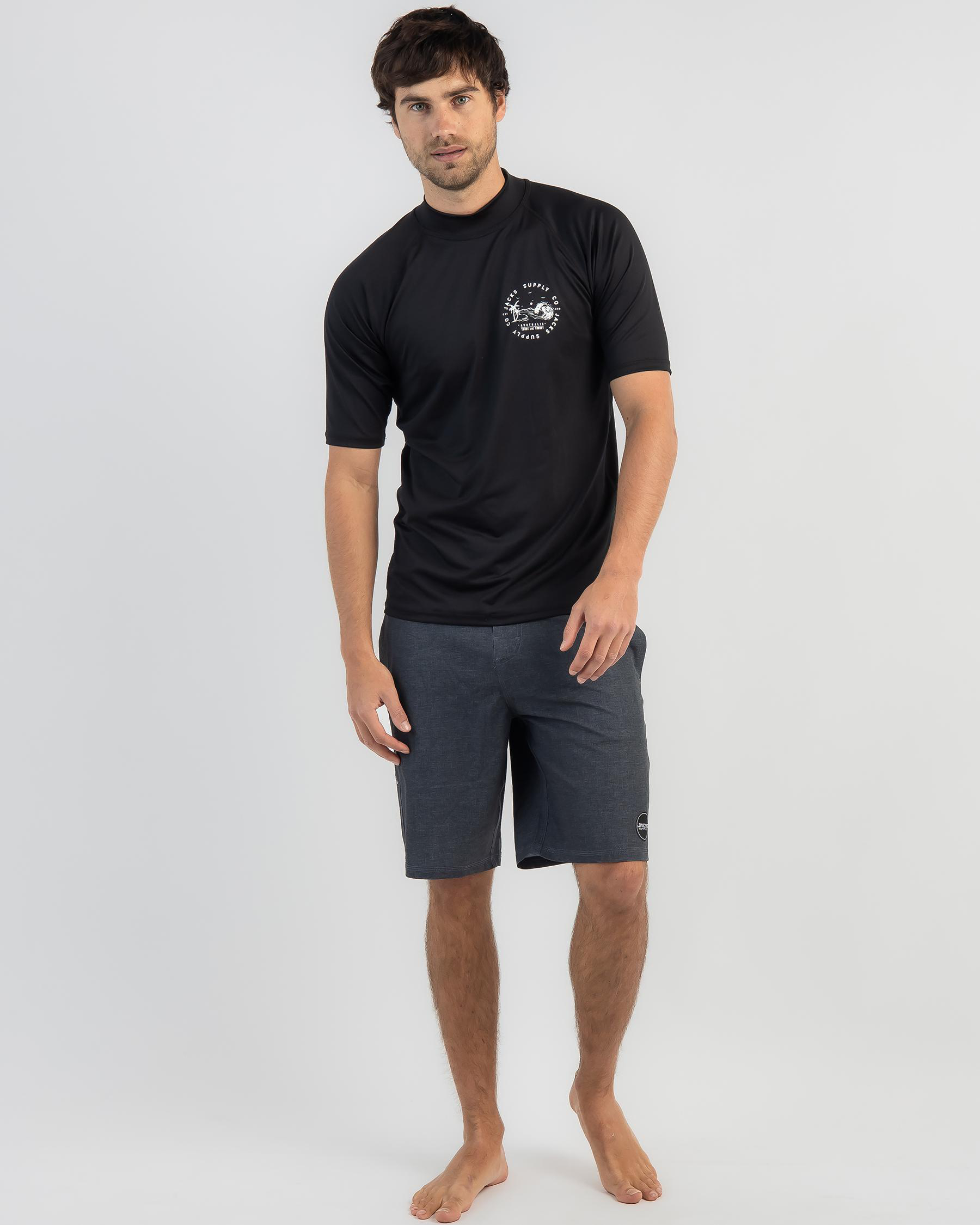 Shop Jacks Getaway Short Sleeve Rash Vest In Black - Fast Shipping ...