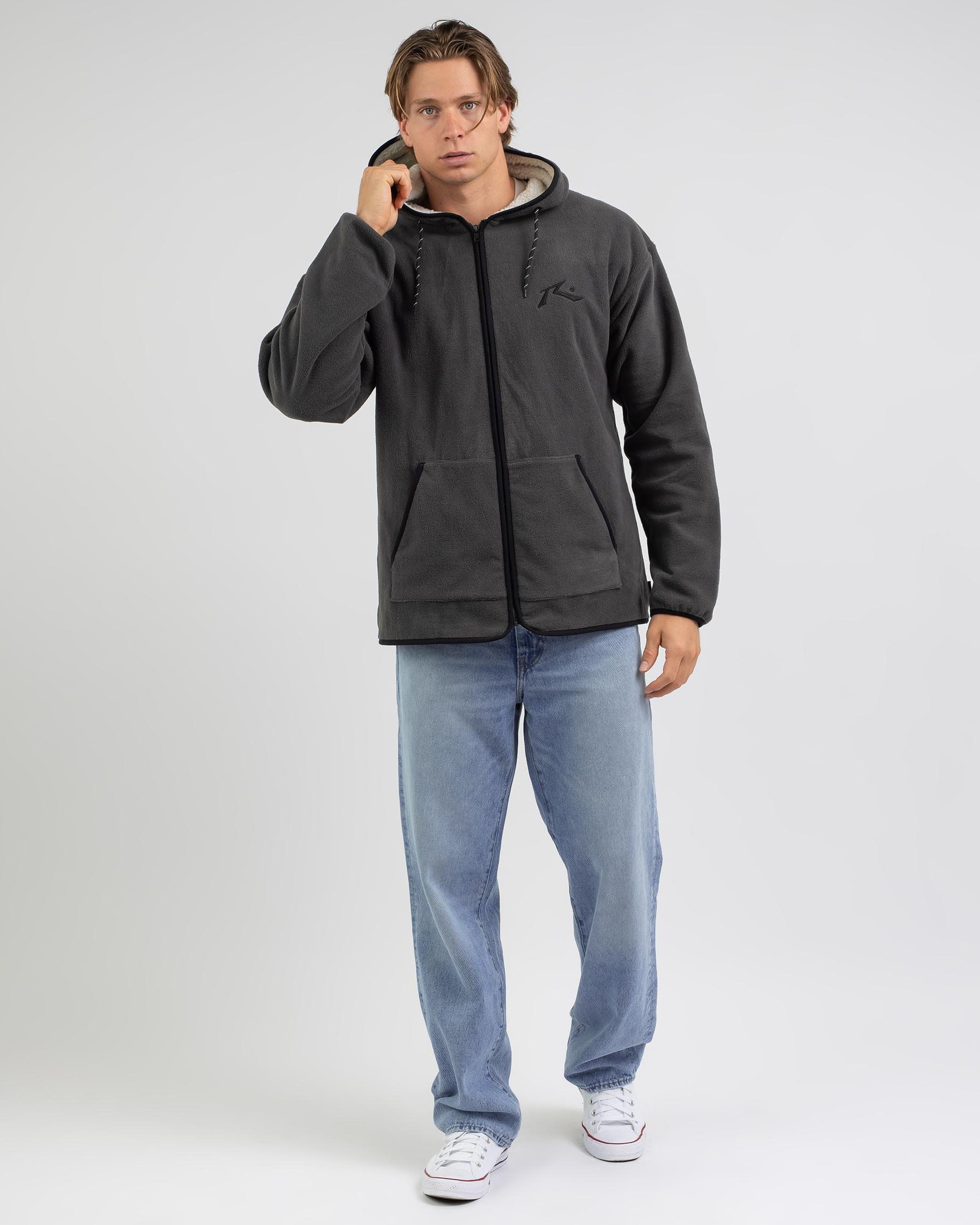Shop Rusty One Hit Sherpa Zip Thru Polar Fleece Sweatshirt In Coal ...