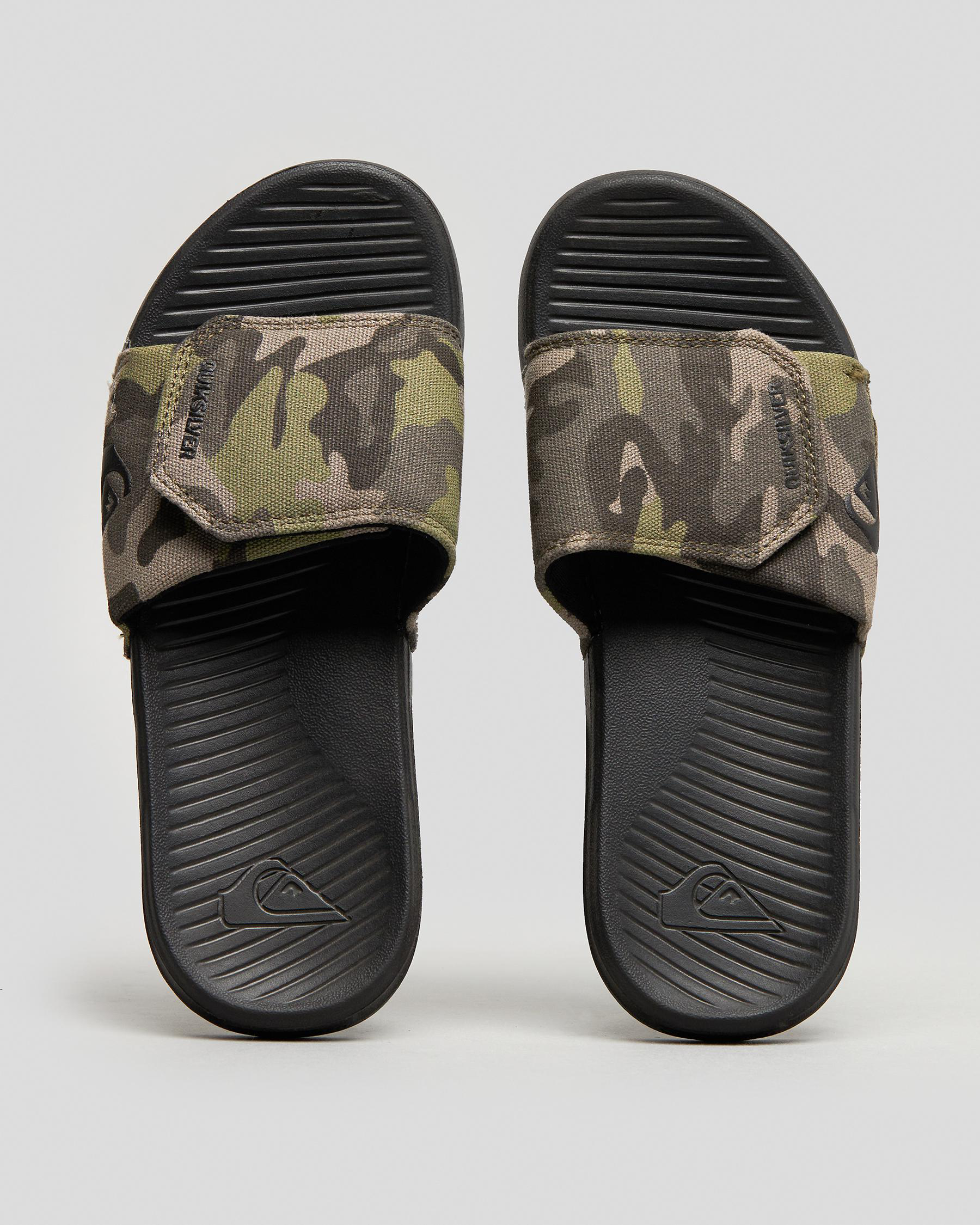 Shop Quiksilver Boys' Bright Coast Adjust Youth Slides In Green/black ...