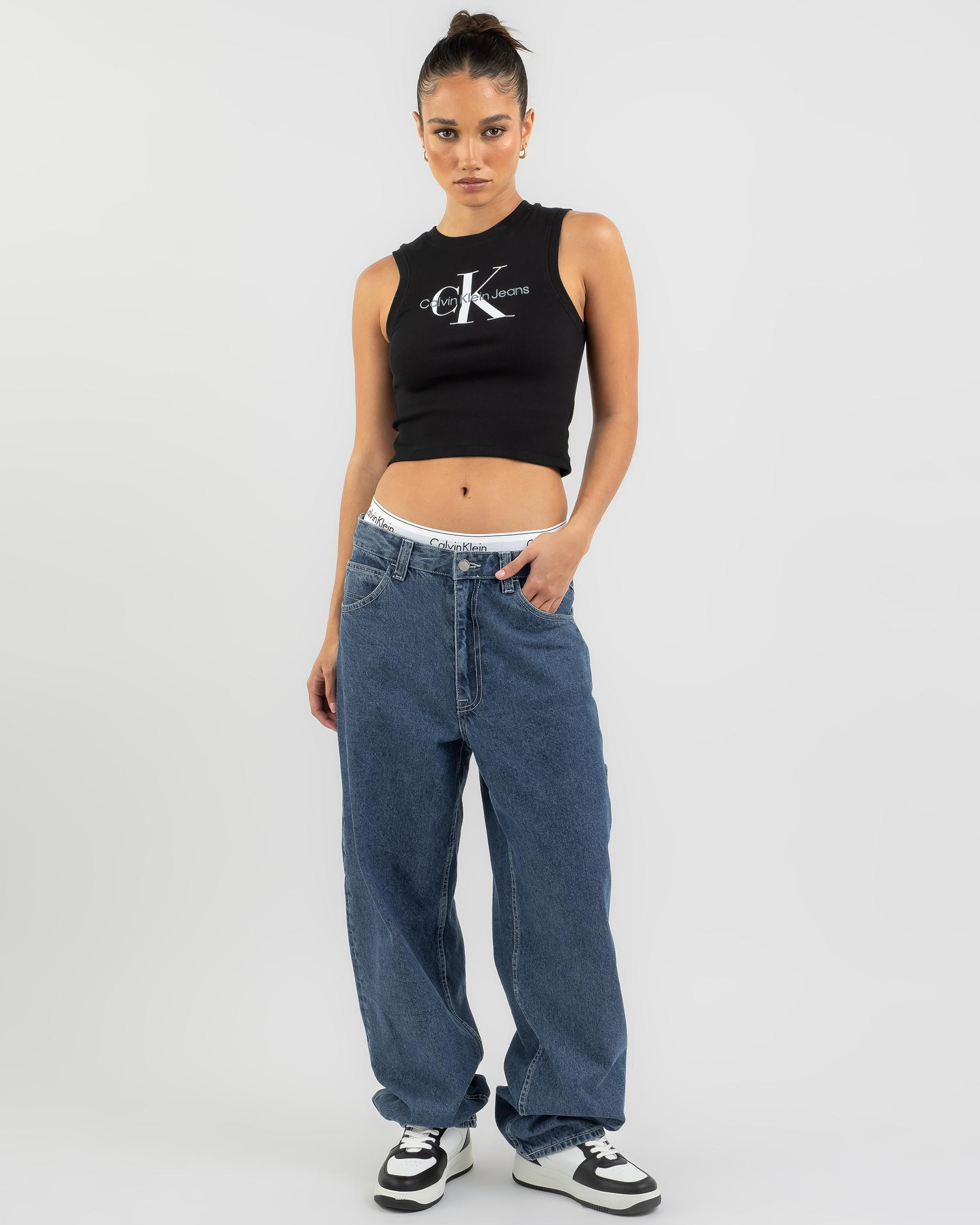 Shop Calvin Klein Archival Monologo Rib Tank Top In Ck Black - Fast ...