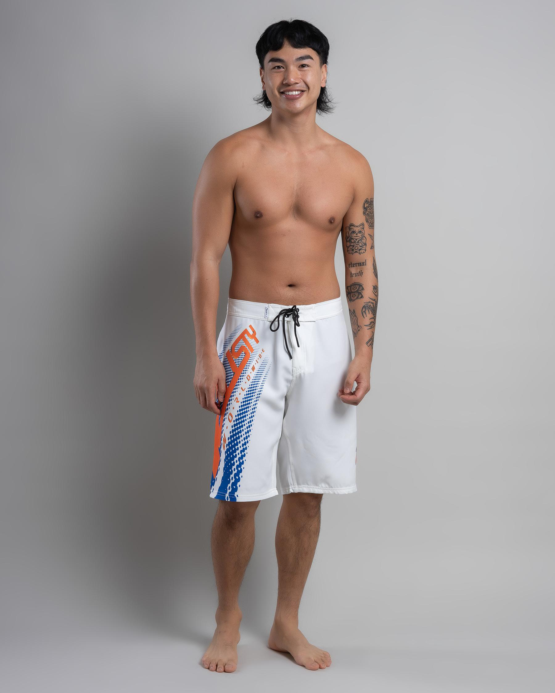 Shop Rusty Amen Break Fixed Board Shorts In White - Fast Shipping ...