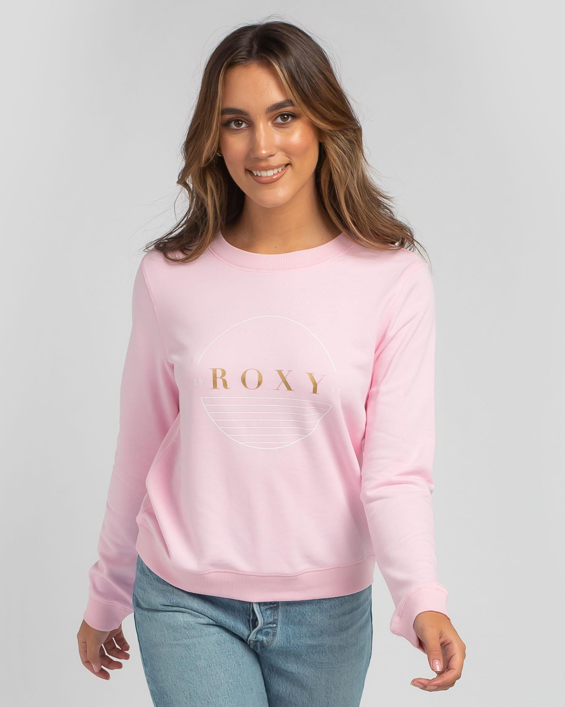 Shop Roxy Day Breaks Crewneck Sweatshirt In Pink Mist - Fast Shipping ...