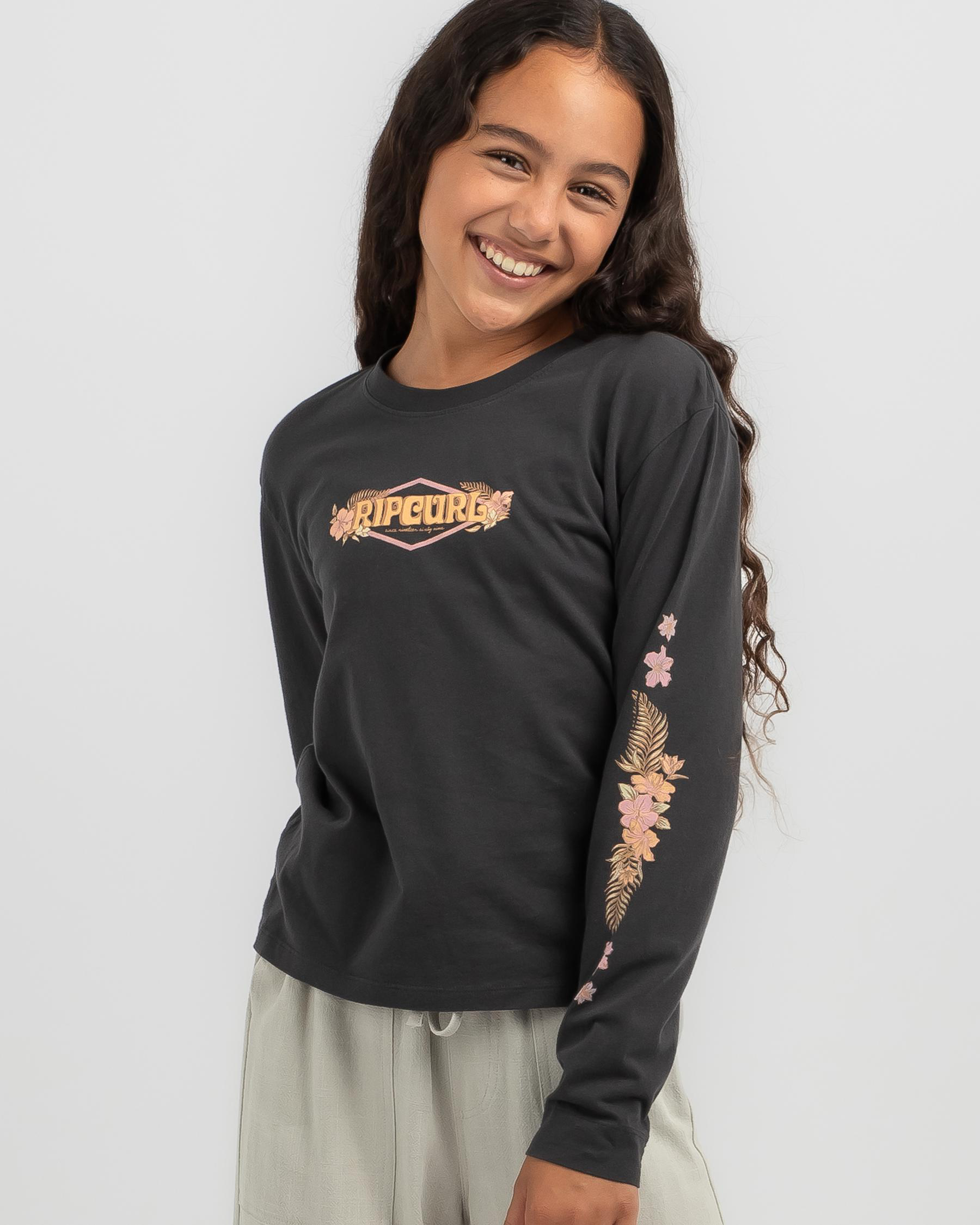Shop Rip Curl Girls' Hidden Tropic Long Sleeve T-Shirt In Washed Black ...