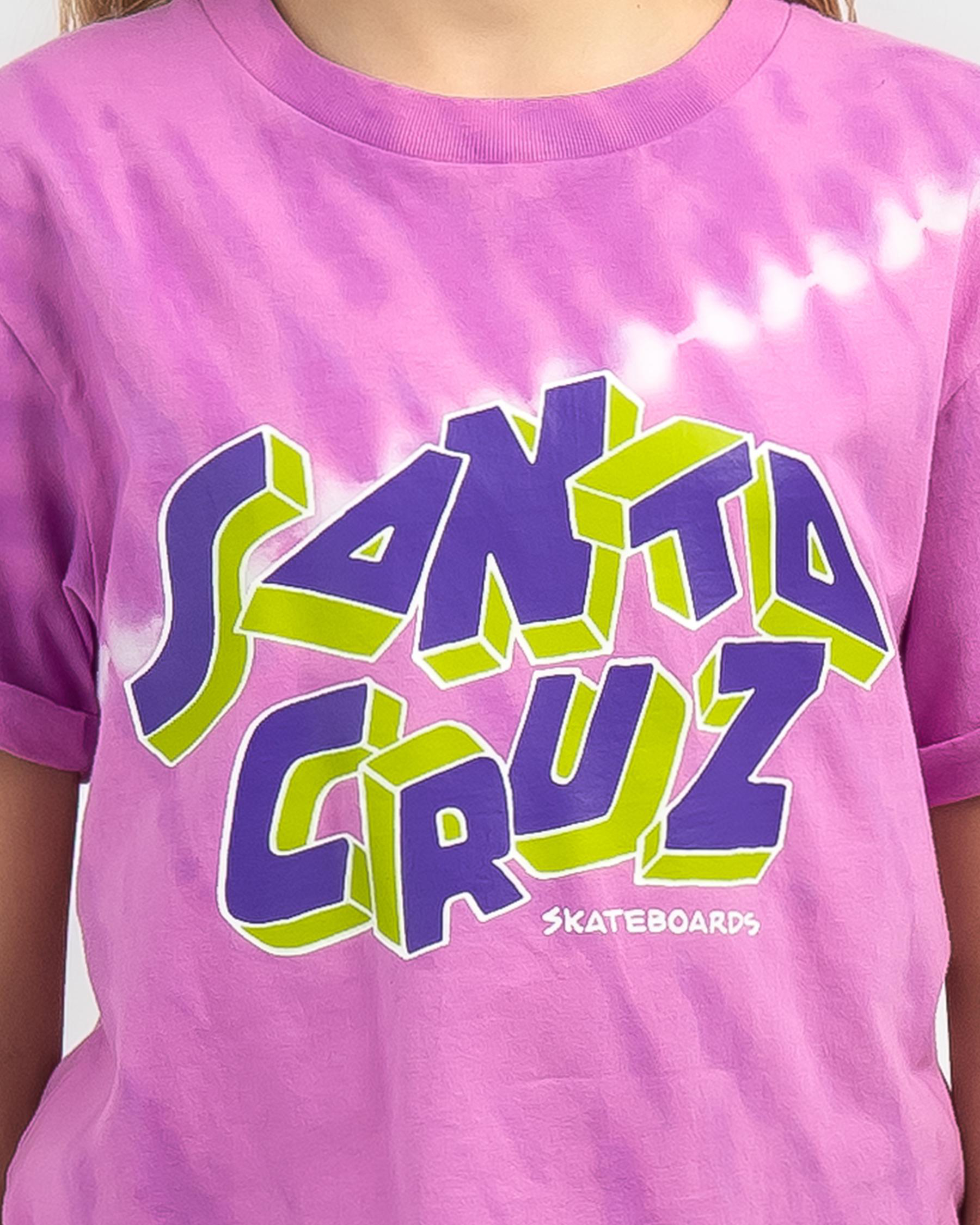Shop Santa Cruz Girls' Scattered Strip Front T-Shirt In Orchid Tie Dye ...
