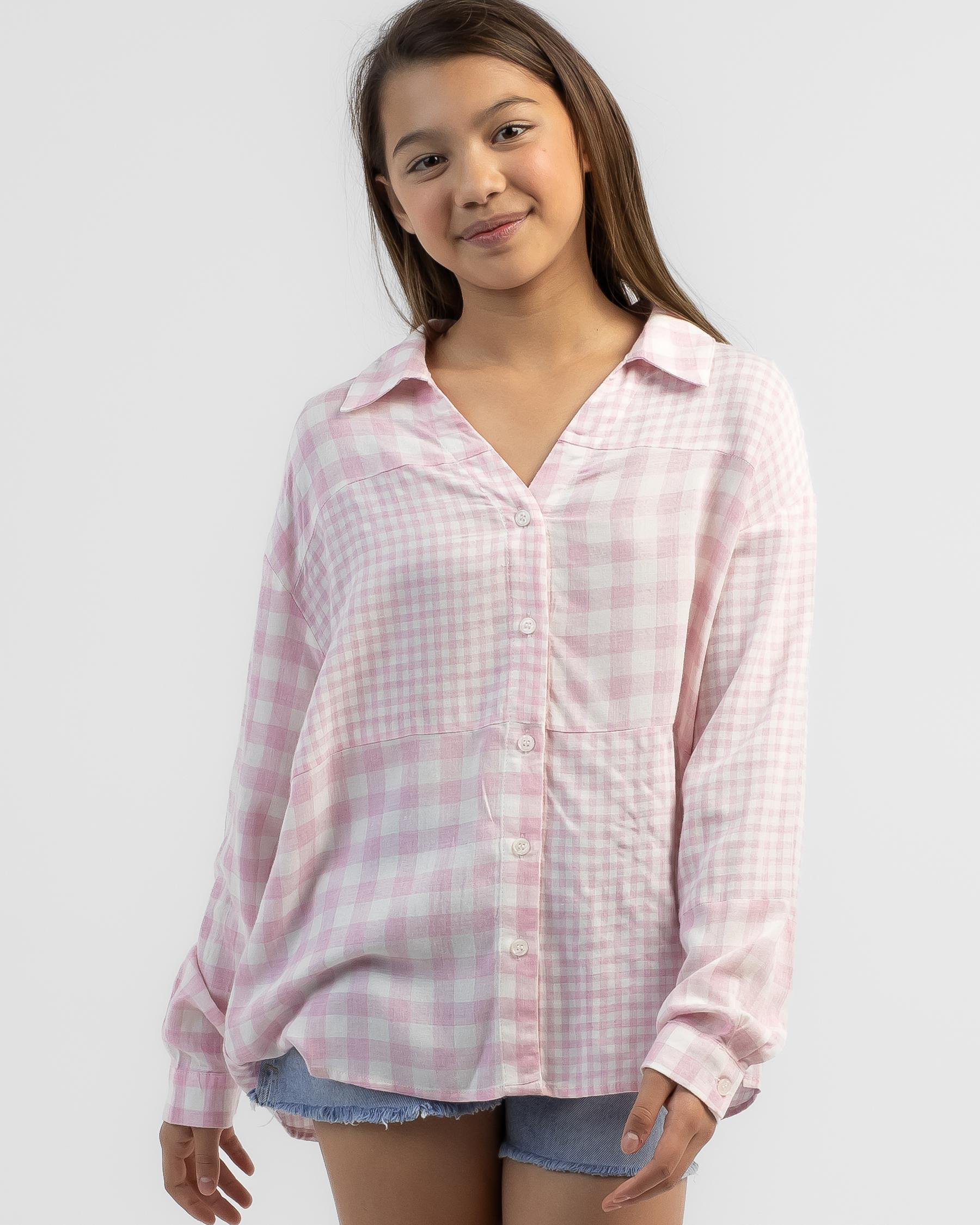 Shop Mooloola Girls' Connecticut Check Shirt In Pink Check - Fast ...