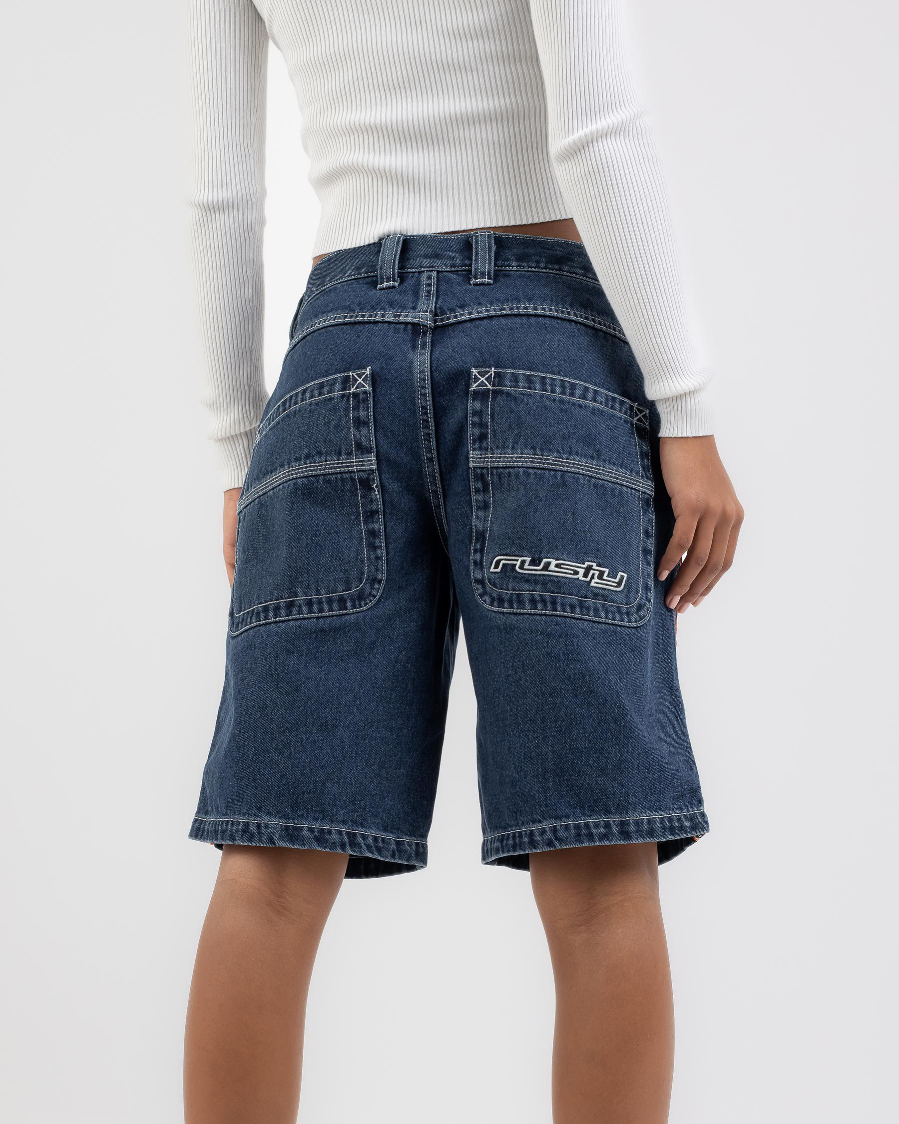 Shop Rusty Flip Mommy Denim Shorts In Deep Sea Blue - Fast Shipping ...