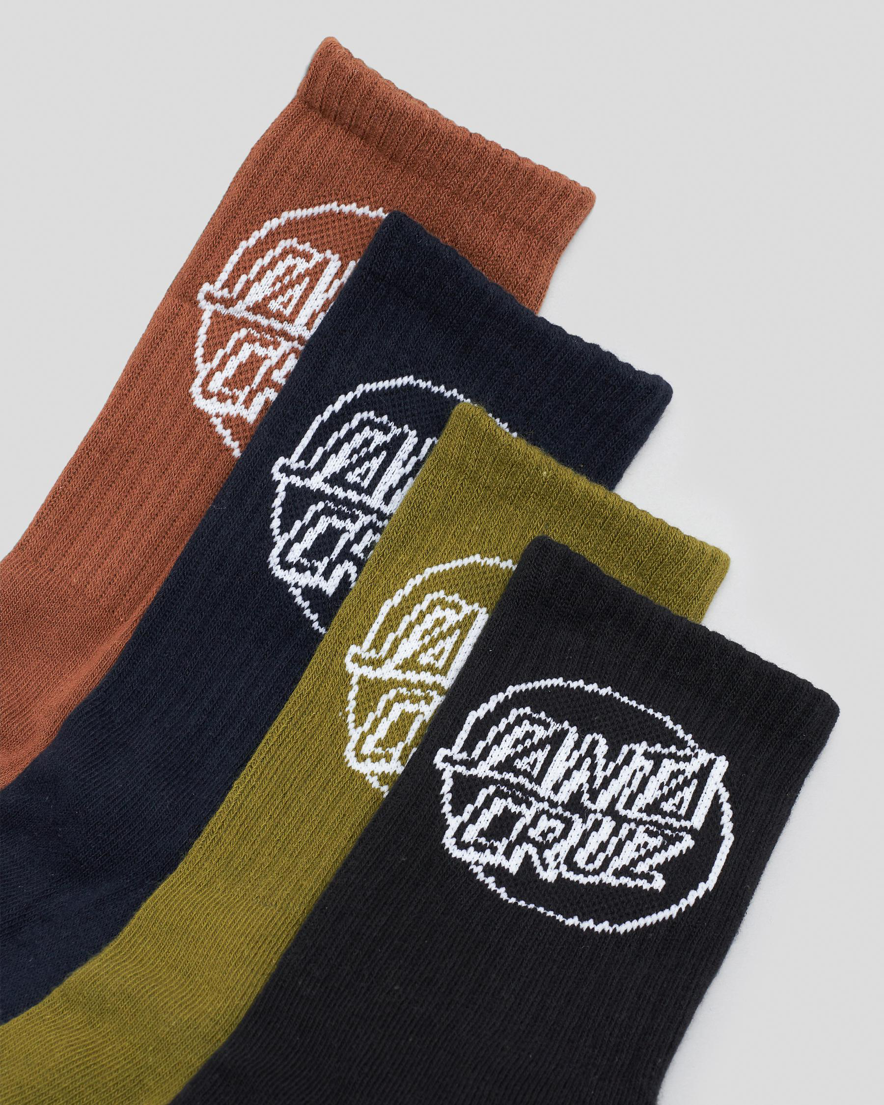 Shop Santa Cruz Opus Dot Crew Socks 4 Pack In Honey-green-navy-black ...
