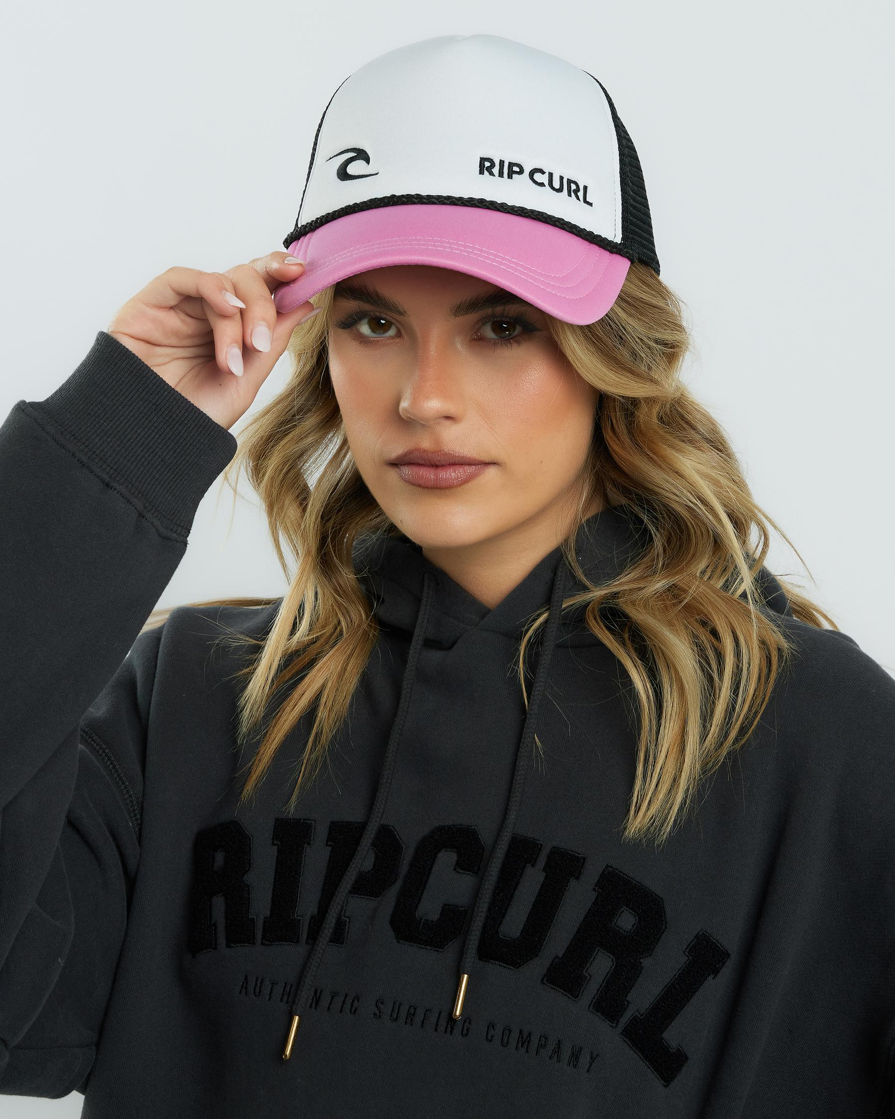 Shop Rip Curl Core Branded Trucker Cap In Neon Pink - Fast Shipping ...