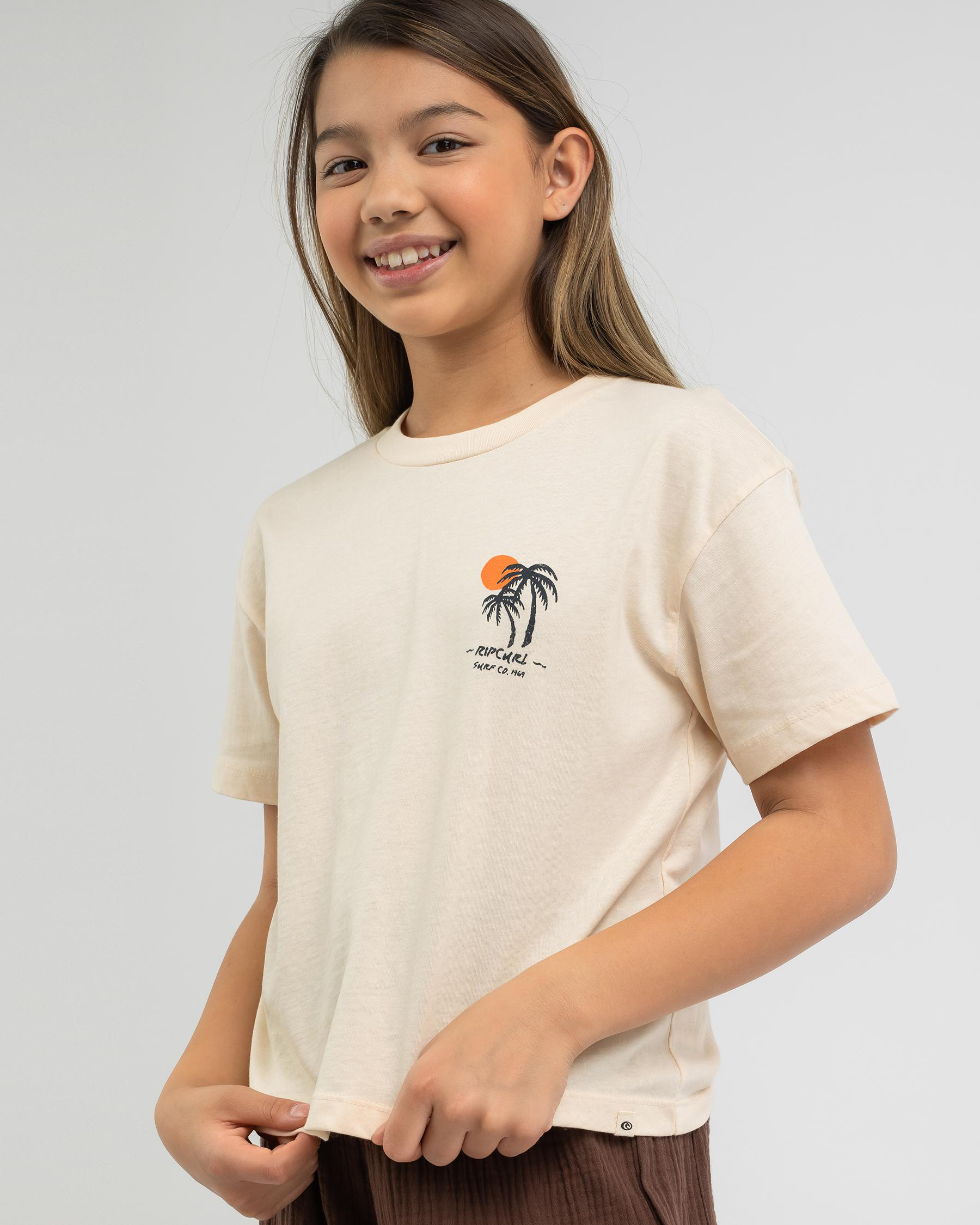 Shop Rip Curl Girls' Tropic Sun Cropped T-Shirt In Off White - Fast ...