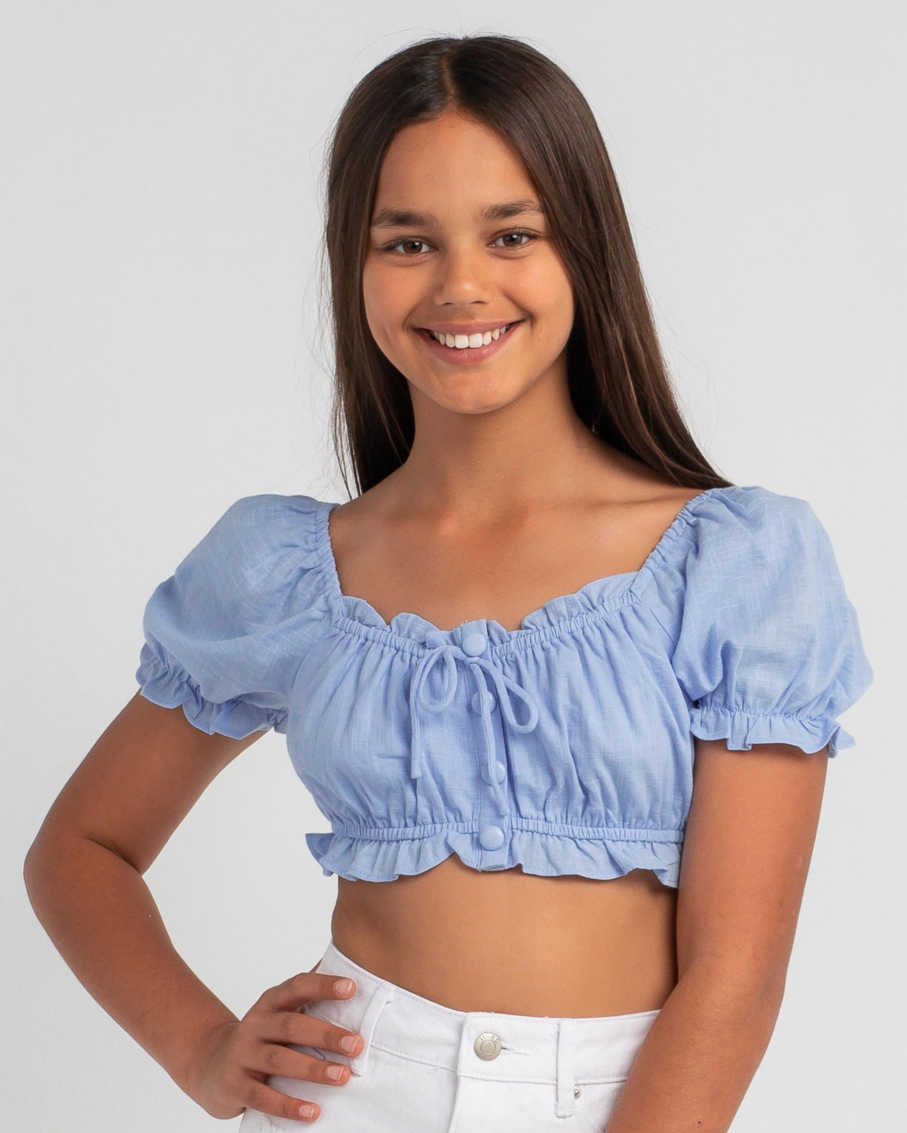 Shop Mooloola Girls' Ronan Top In Cerulean - Fast Shipping & Easy ...