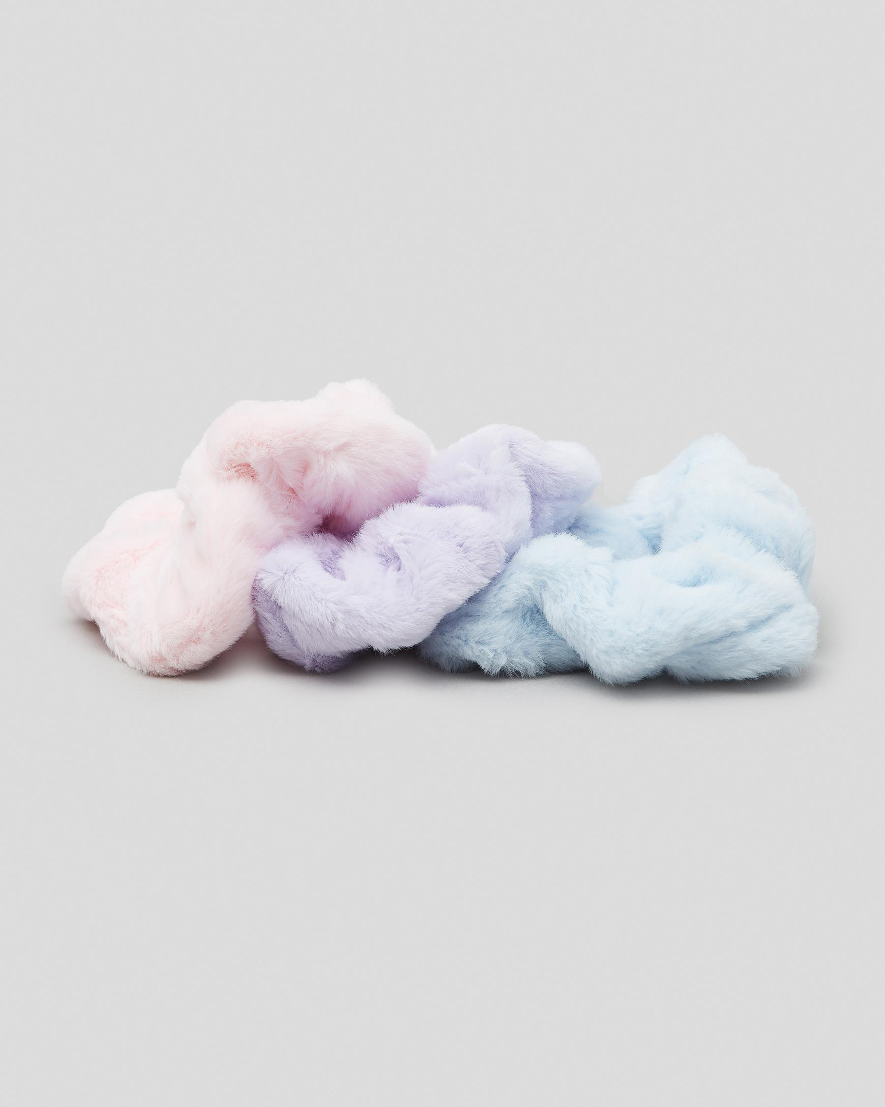 Shop Karyn In LA Faux Fur Scrunchie Pack In Lilac/pink/blue - Fast ...