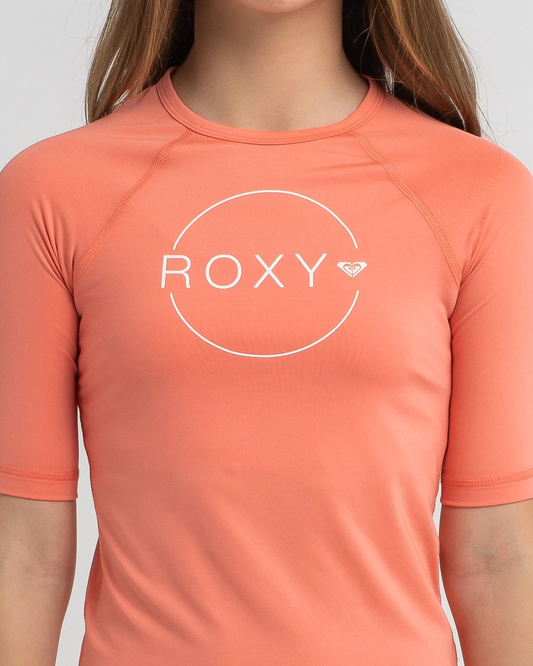 Shop Roxy Girls' Beach Classic Short Sleeve Rash Vest In Shell Pink ...