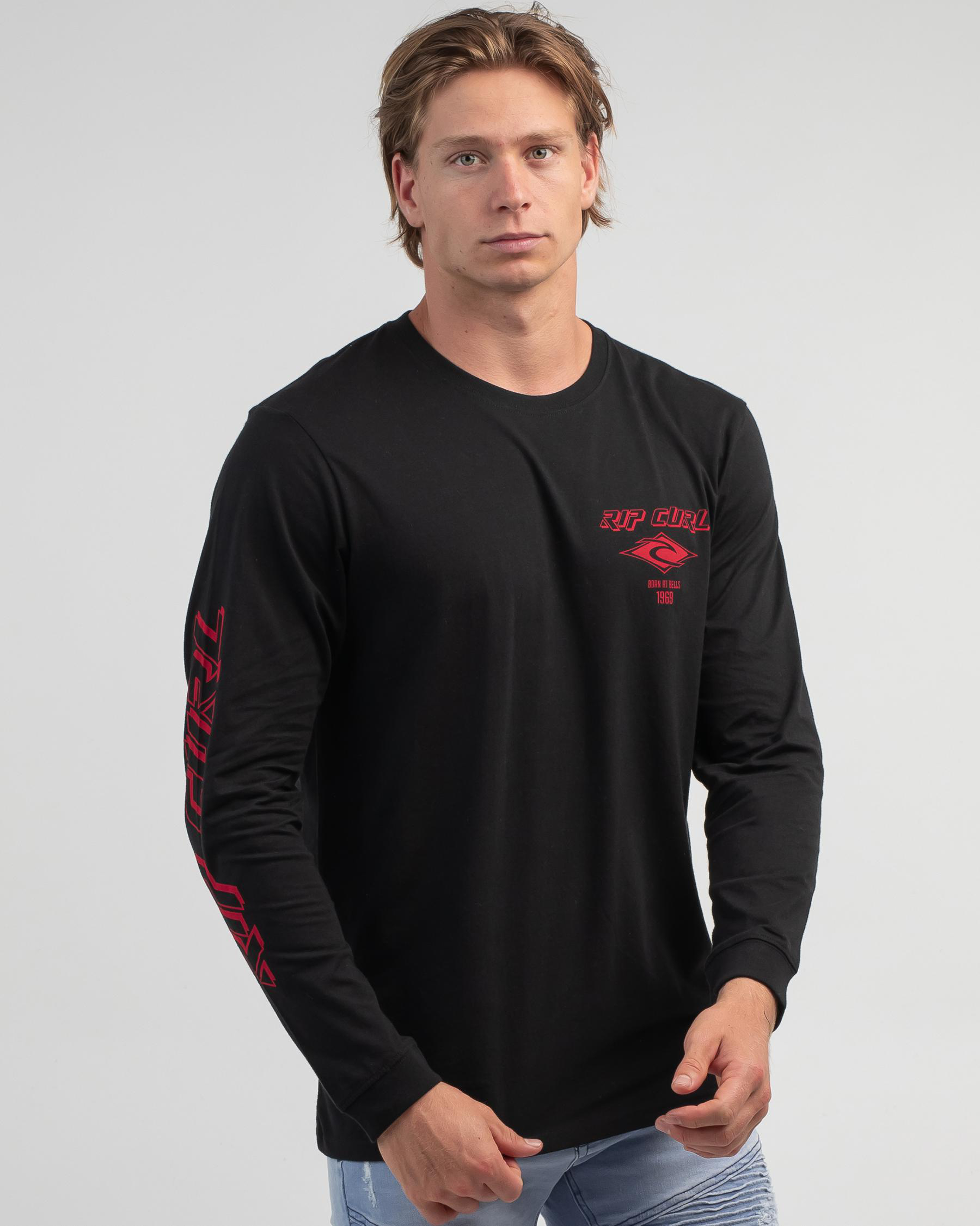 Shop Rip Curl Fade Out Icon Long Sleeve T-Shirt In Black - Fast ...