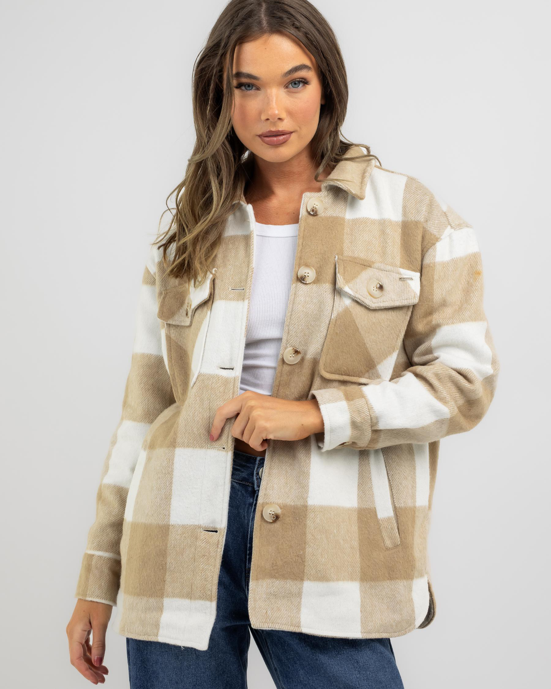 Shop Ava And Ever Jasper Shacket In Cream/sand - Fast Shipping & Easy ...