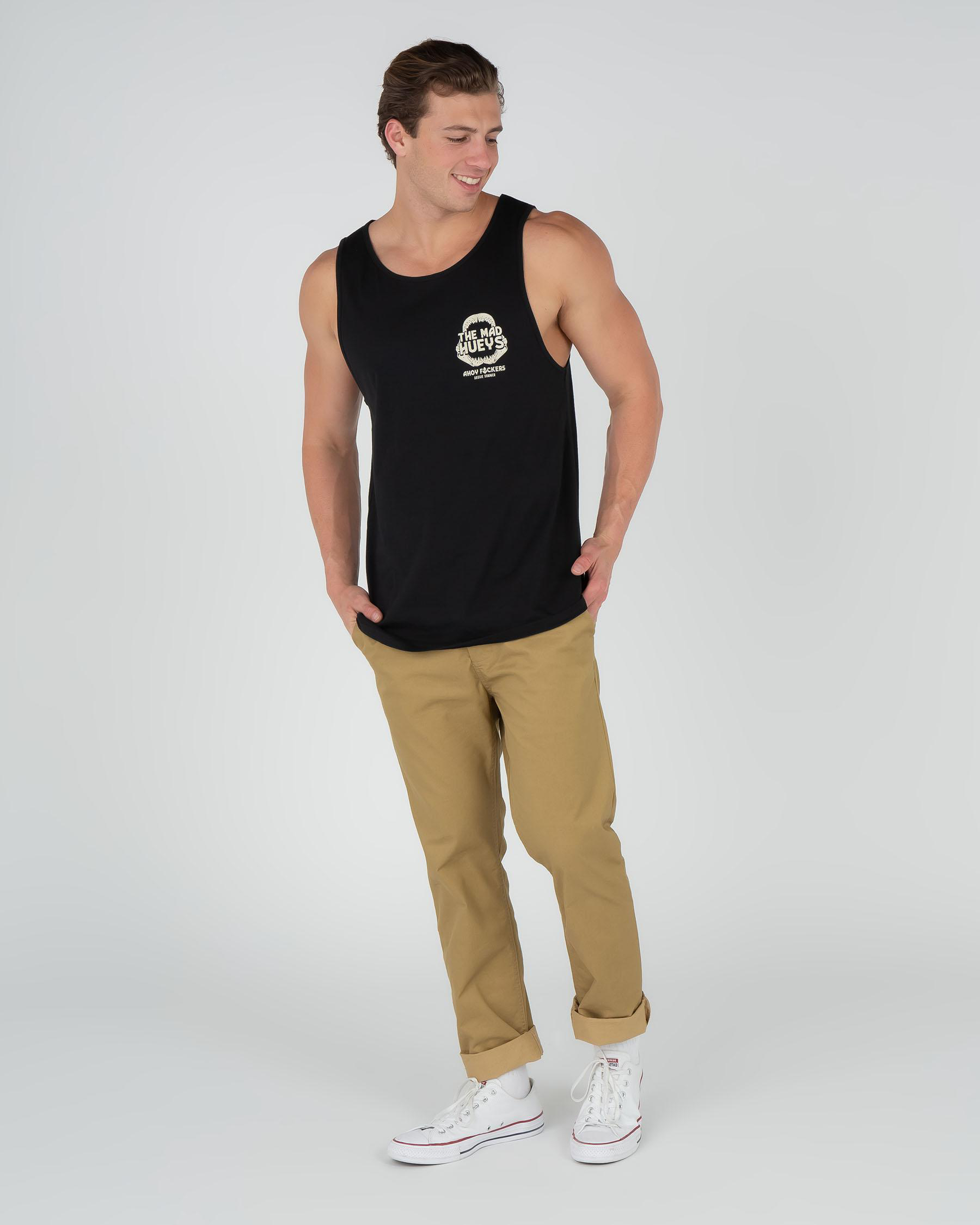 Shop The Mad Hueys Aussie Summer Singlet In Black - Fast Shipping ...