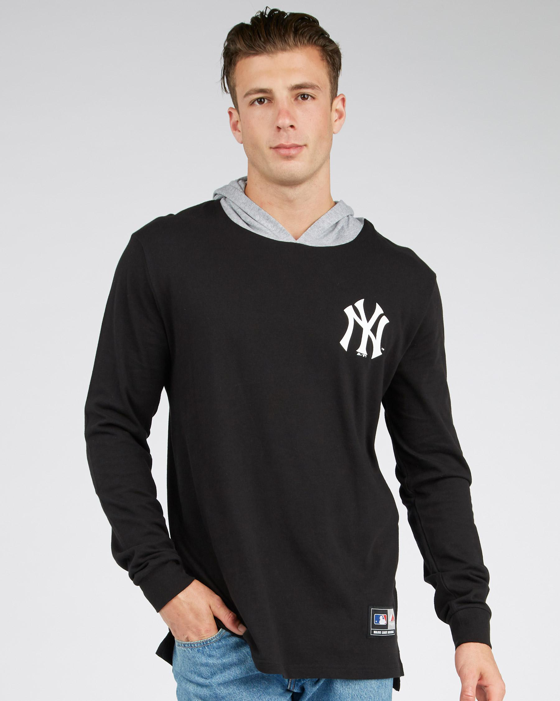 Shop Majestic Upper Hooded Long Sleeve T-Shirt In Black - Fast Shipping ...