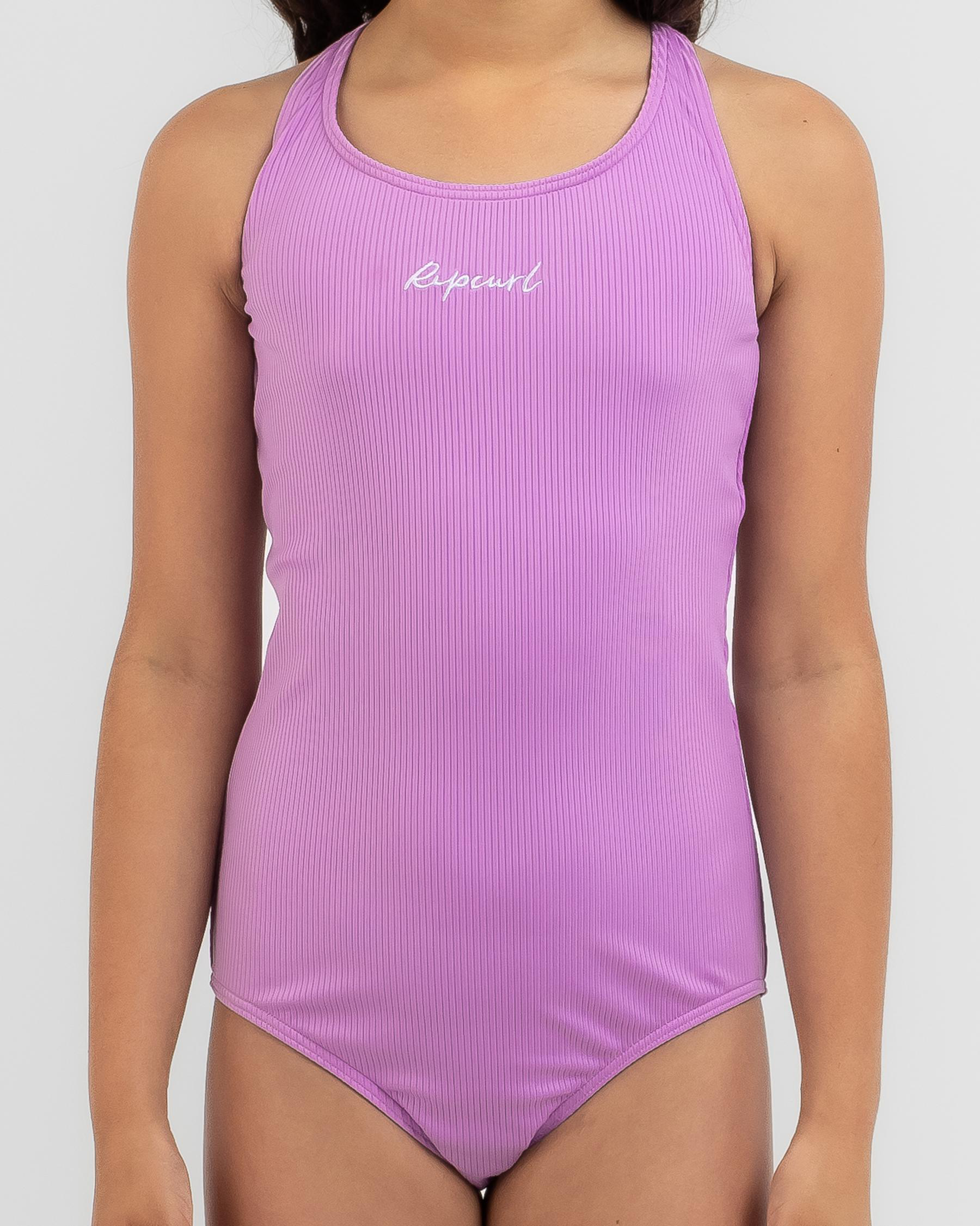 Shop Rip Curl Girls' Luxe Rib One Piece Swimsuit In Violet - Fast Shipping & Easy Returns - City ...