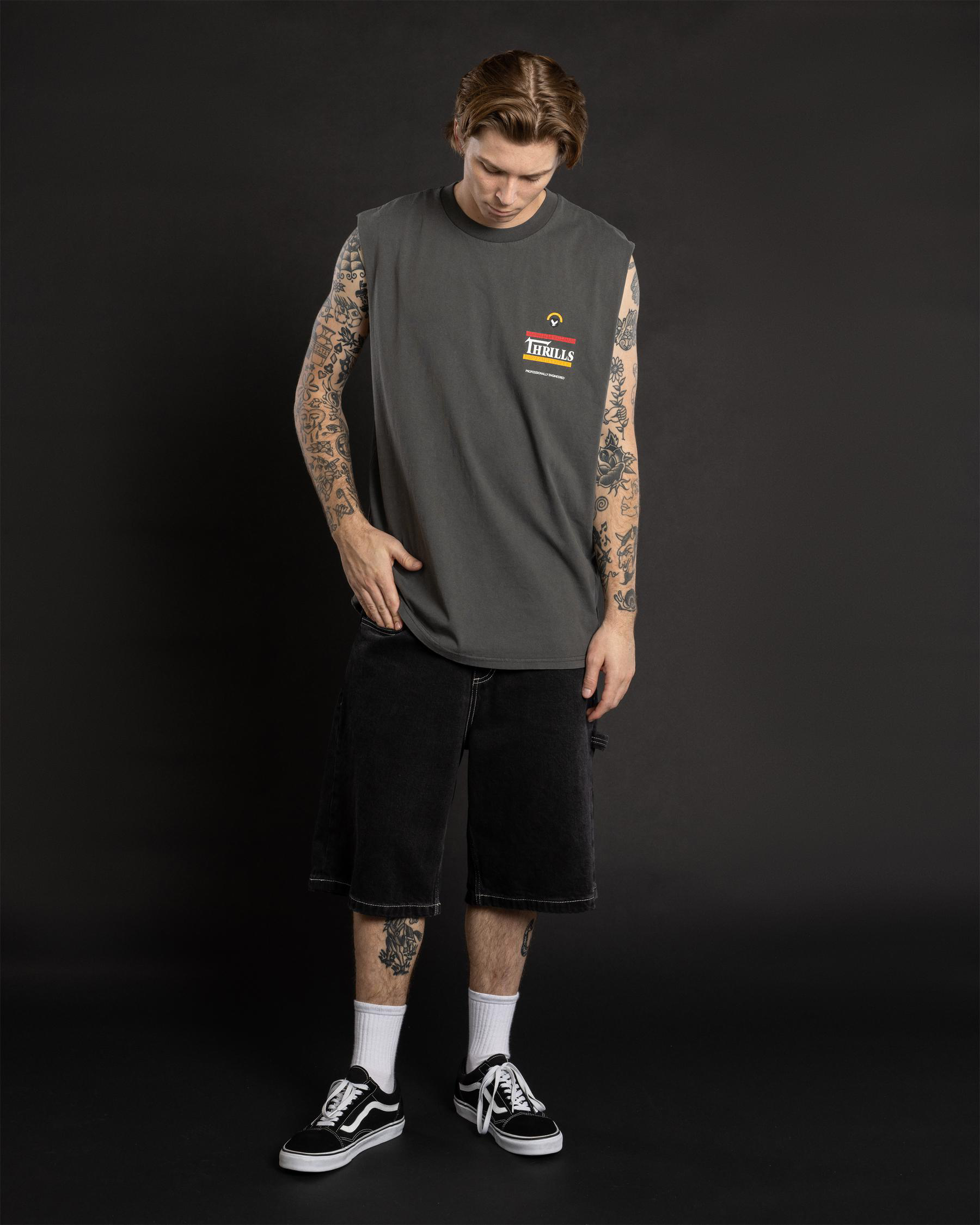 Shop Thrills Never Stop Merch Fit Muscle Tank In Merch Black - Fast ...
