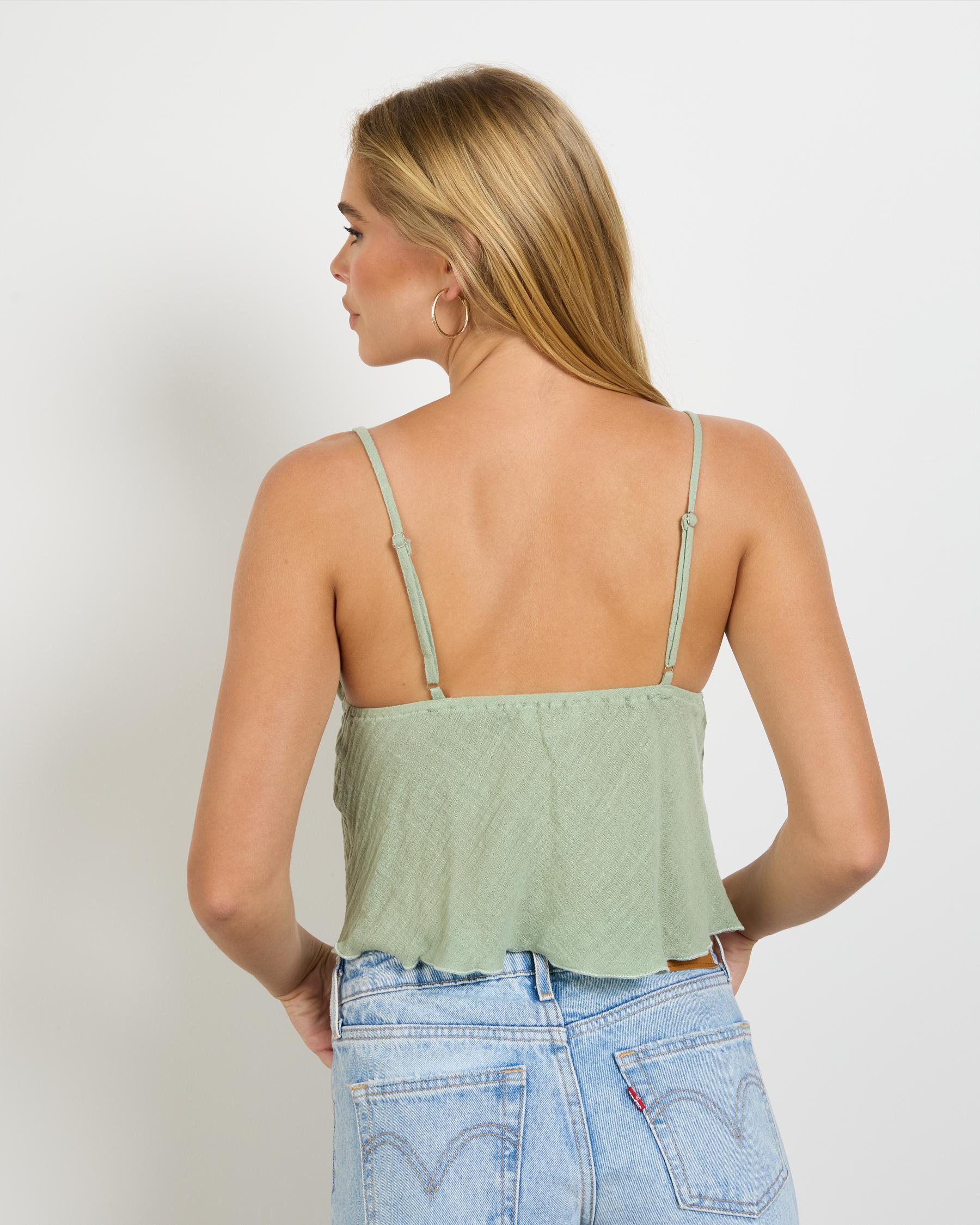 Shop Mooloola Hillary Split Cami Top In Sage - Fast Shipping & Easy ...