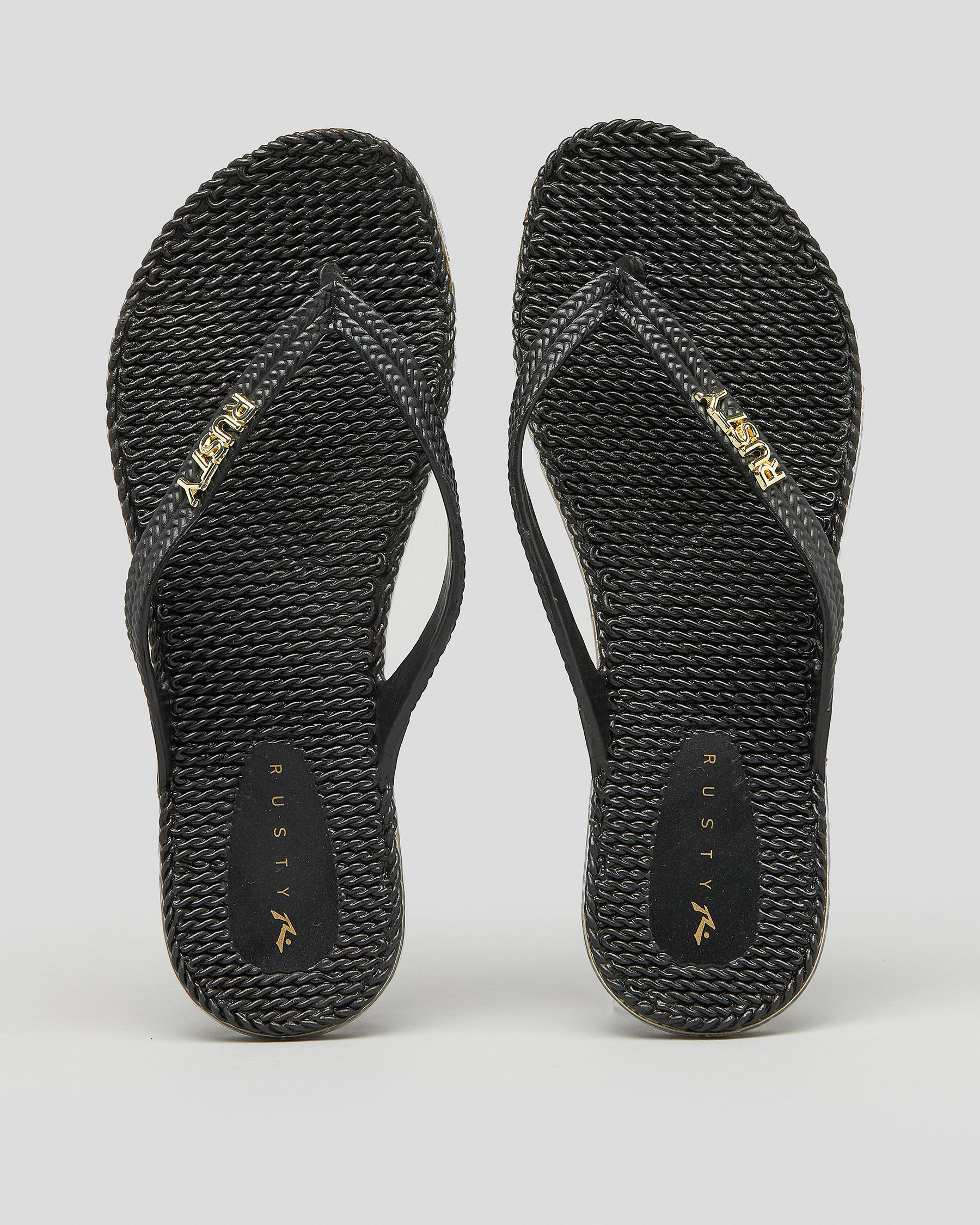 Shop Rusty Flippin' Thongs In Black/ Gold Glitter - Fast Shipping ...
