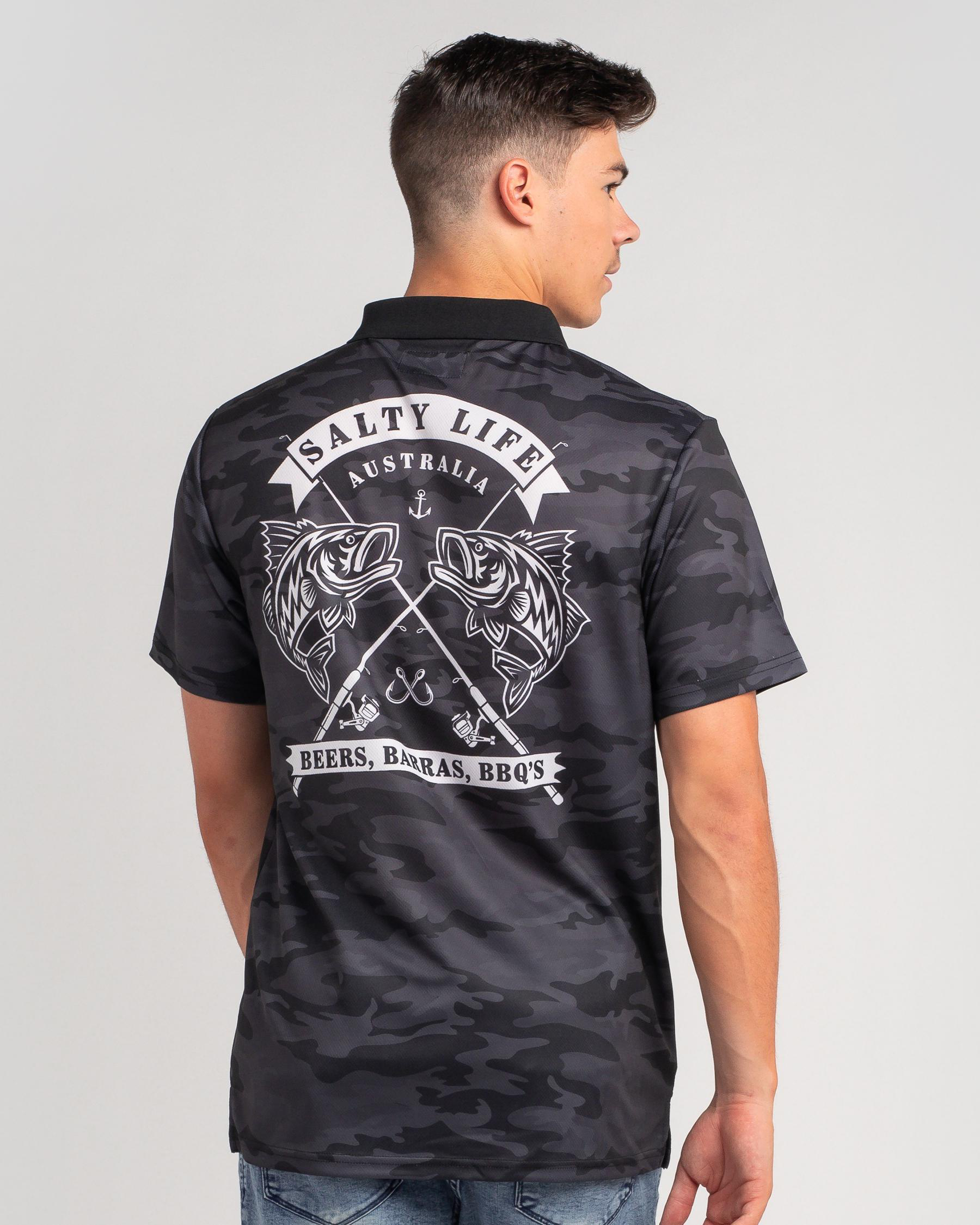 Shop Salty Life Hideaway Fishing Polo Shirt In Black Camo - Fast ...