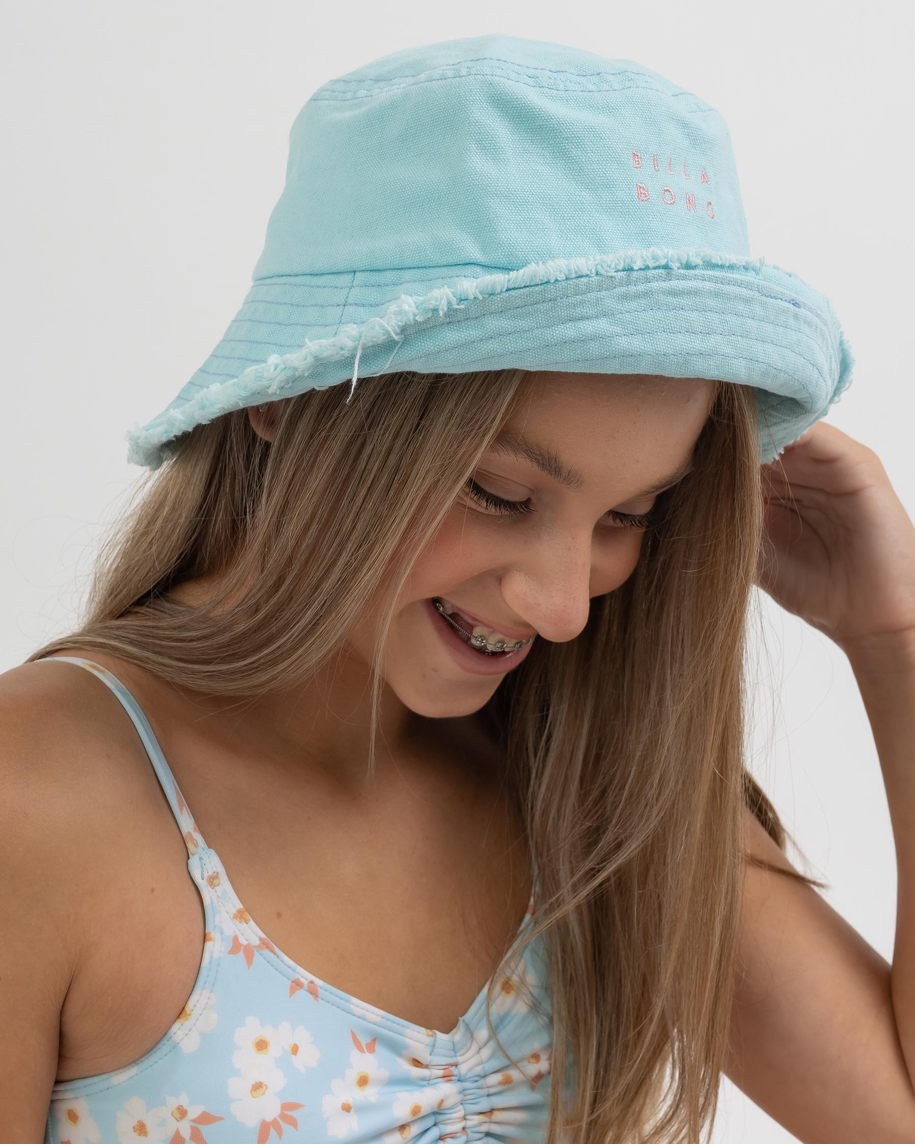 Shop Billabong Girls' Sunday Bucket Hat In Baby Blue - Fast Shipping ...