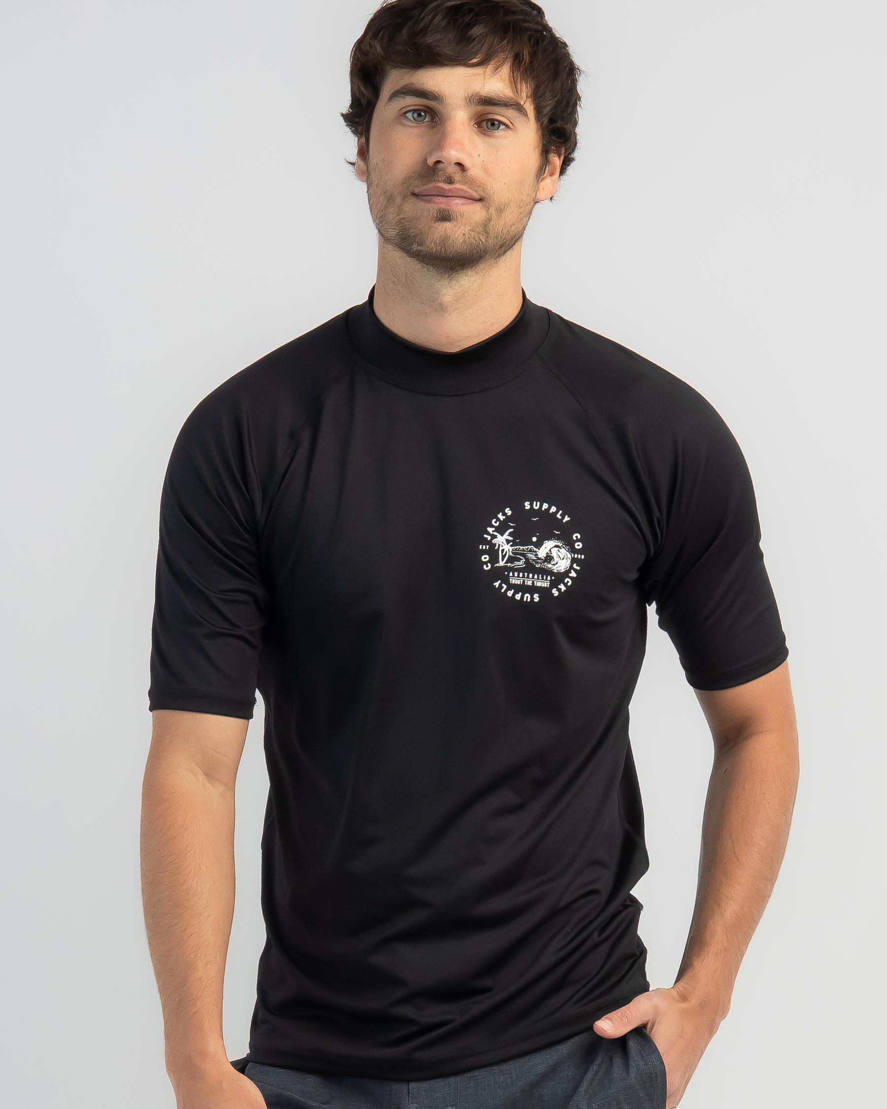 Shop Jacks Getaway Short Sleeve Rash Vest In Black - Fast Shipping ...