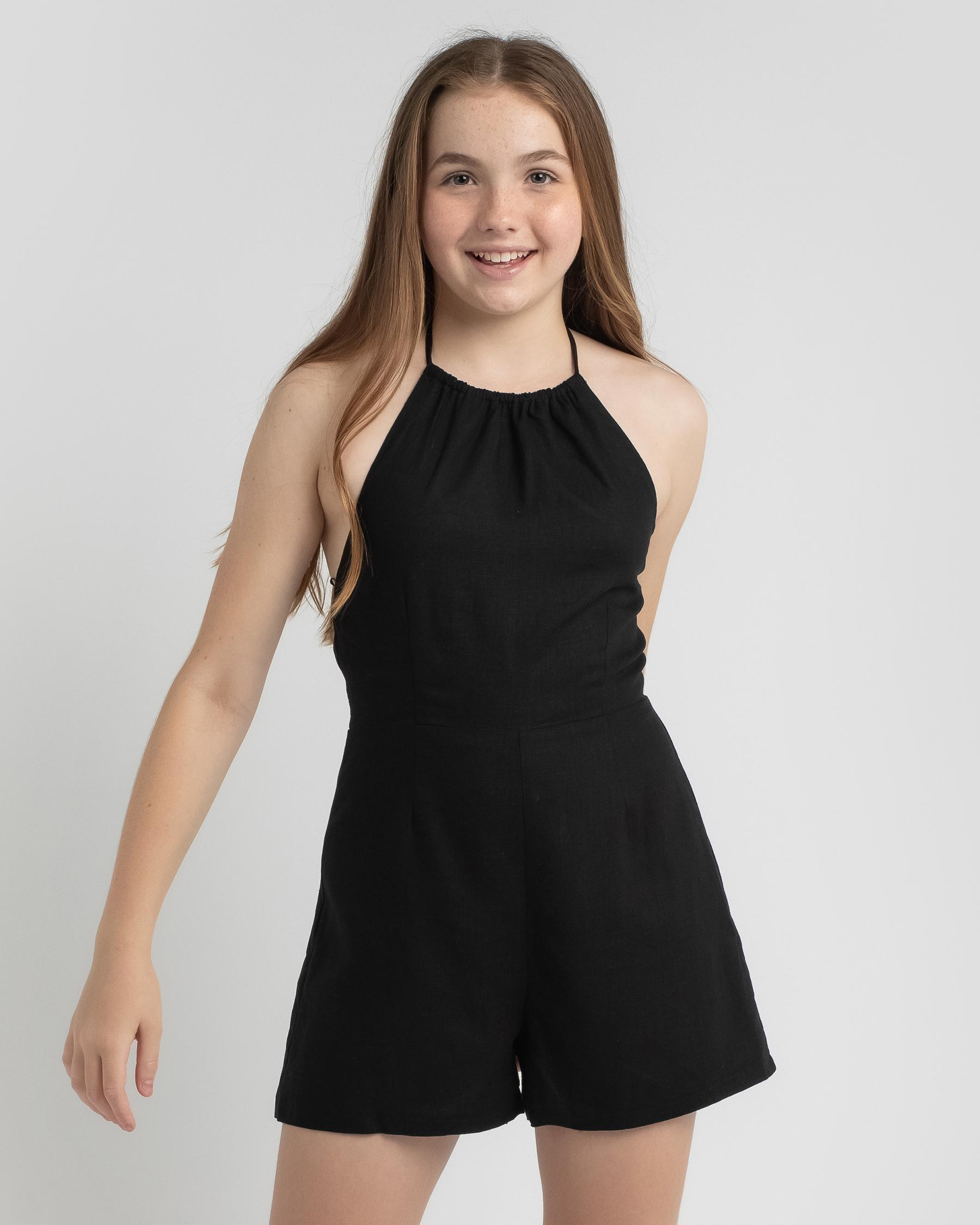 Shop Mooloola Girls' Katie Playsuit In Black - Fast Shipping & Easy ...