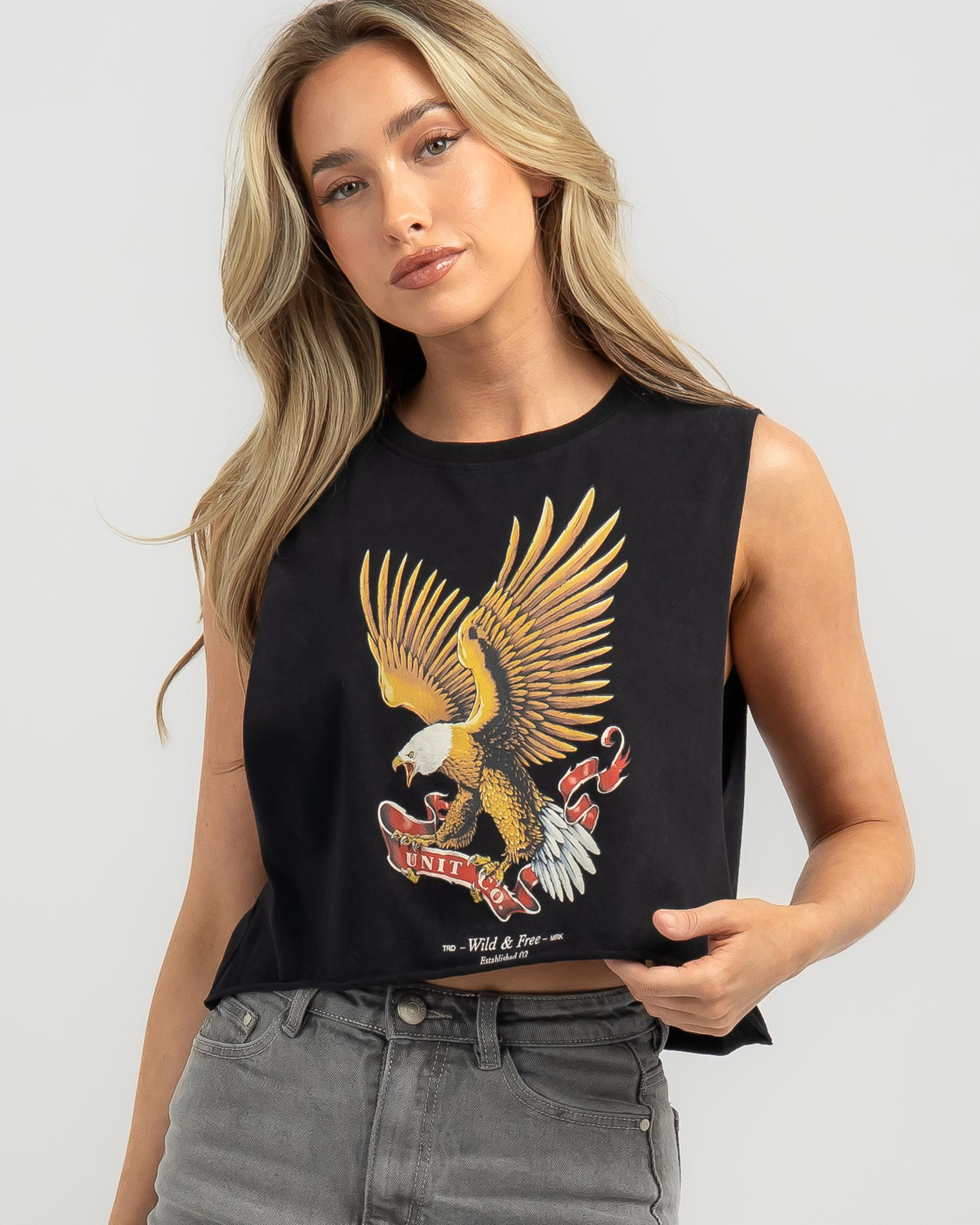 Shop Unit Womens Freedom Cropped Tank Top In Vintage Black - Fast ...