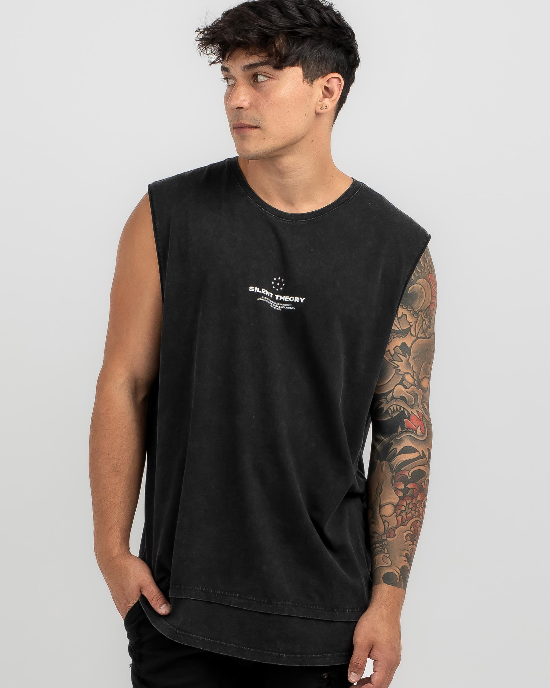 Shop Silent Theory Shredder Tail Muscle Tank In Washed Black - Fast ...