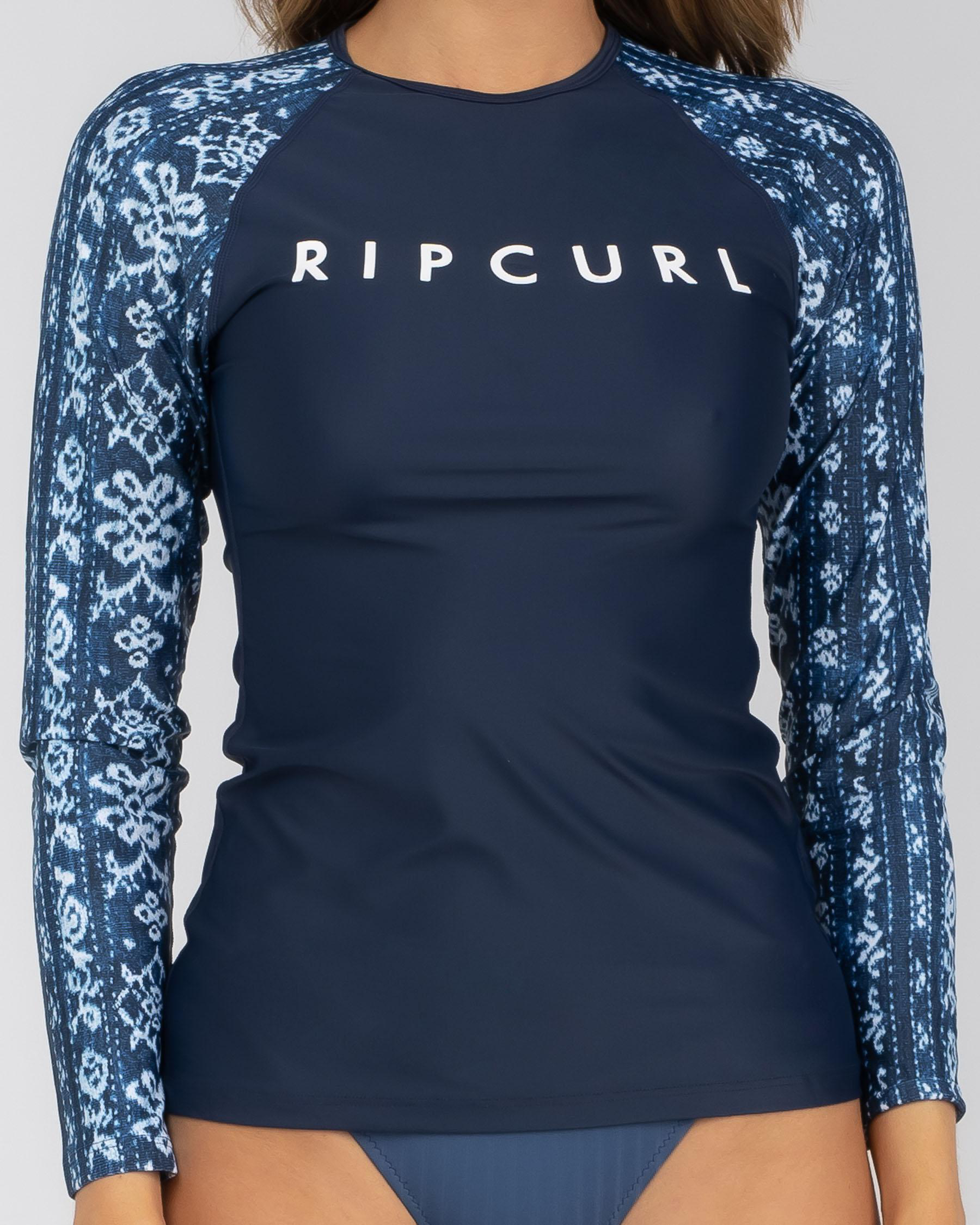 Shop Rip Curl Tropic Shack Long Sleeve Rash Vest In Mid Blue 8962 ...