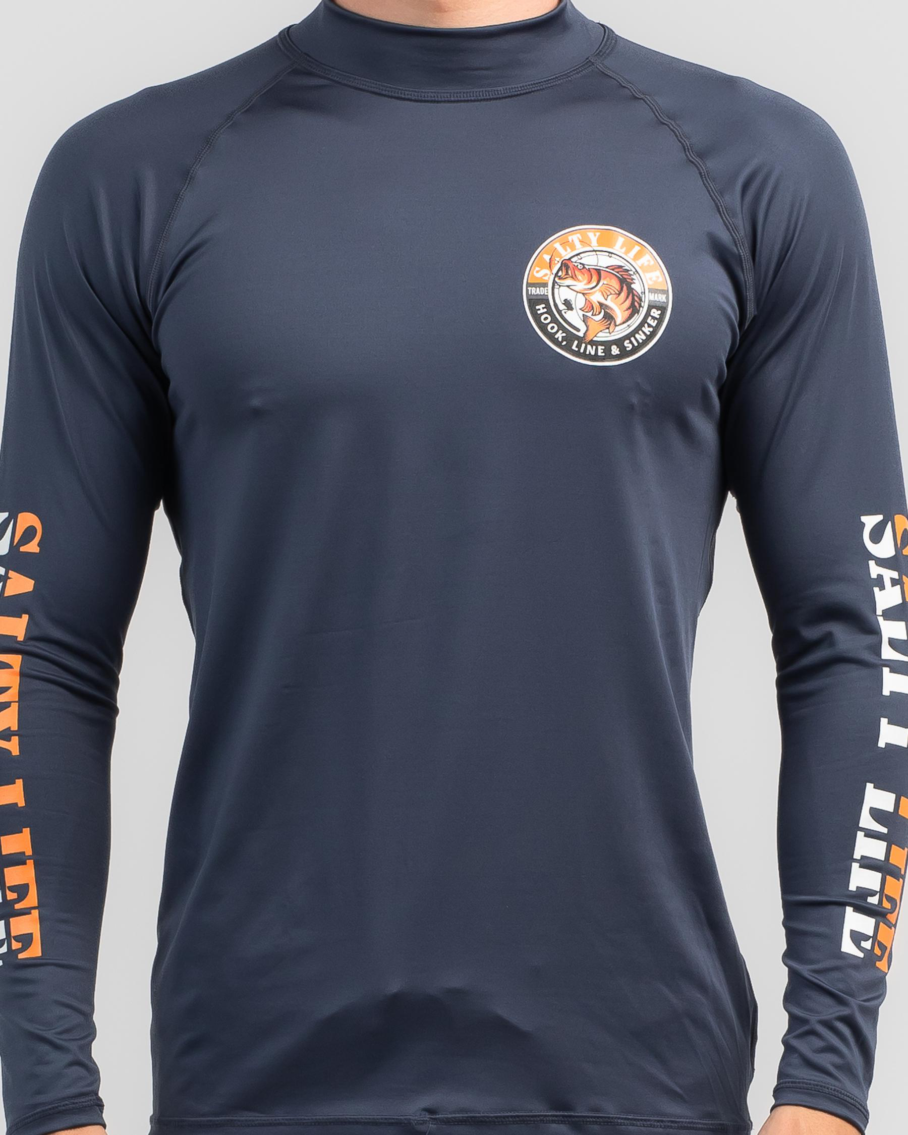 Shop Salty Life Hooked Long Sleeve Rash Vest In Charcoal - Fast ...