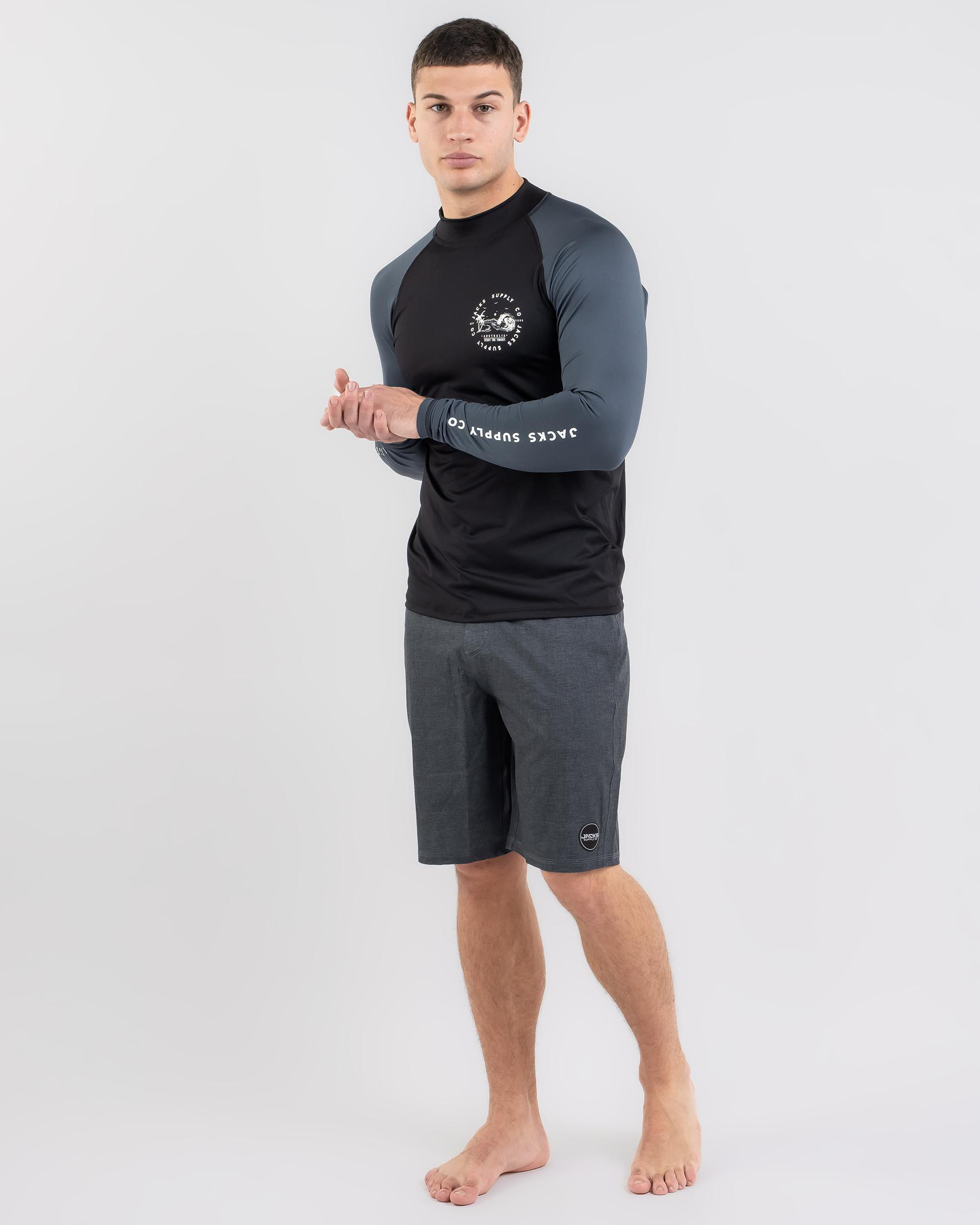 Shop Jacks Getaway Long Sleeve Rash Vest In Black/charcoal - Fast ...