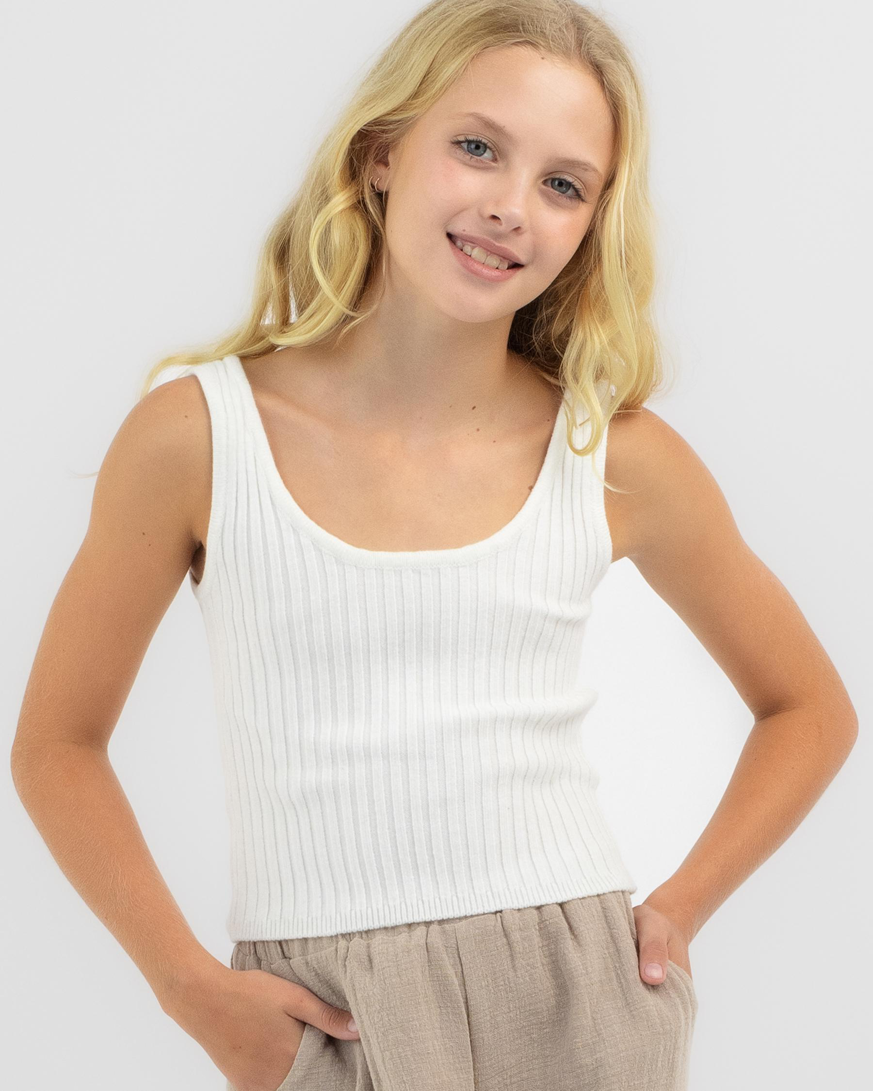 Shop Mooloola Girls' Harriet Basic Knit Top In Cream - Fast Shipping ...