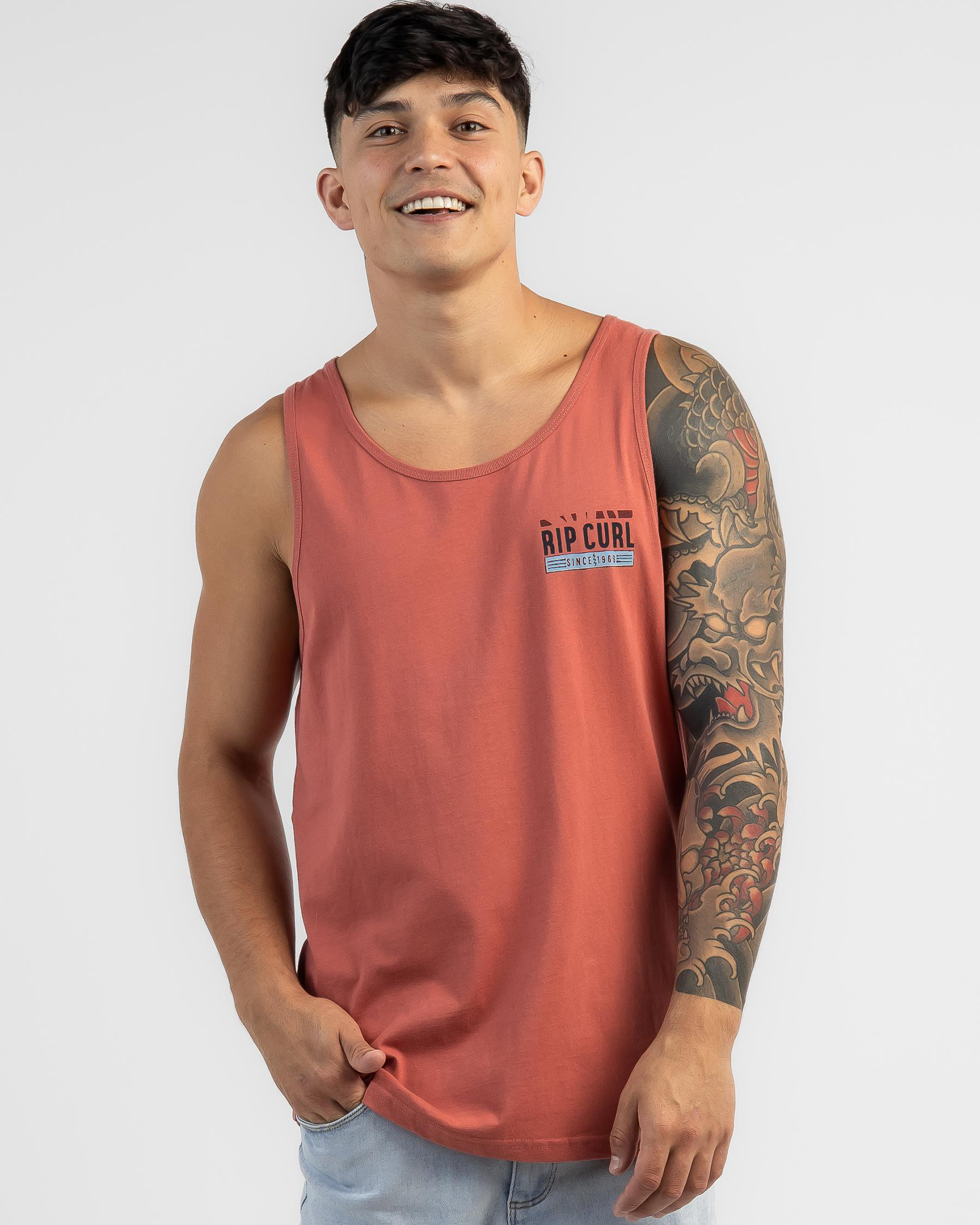 Shop Rip Curl Origins Palms Singlet In Dusty Mushroom - Fast Shipping ...