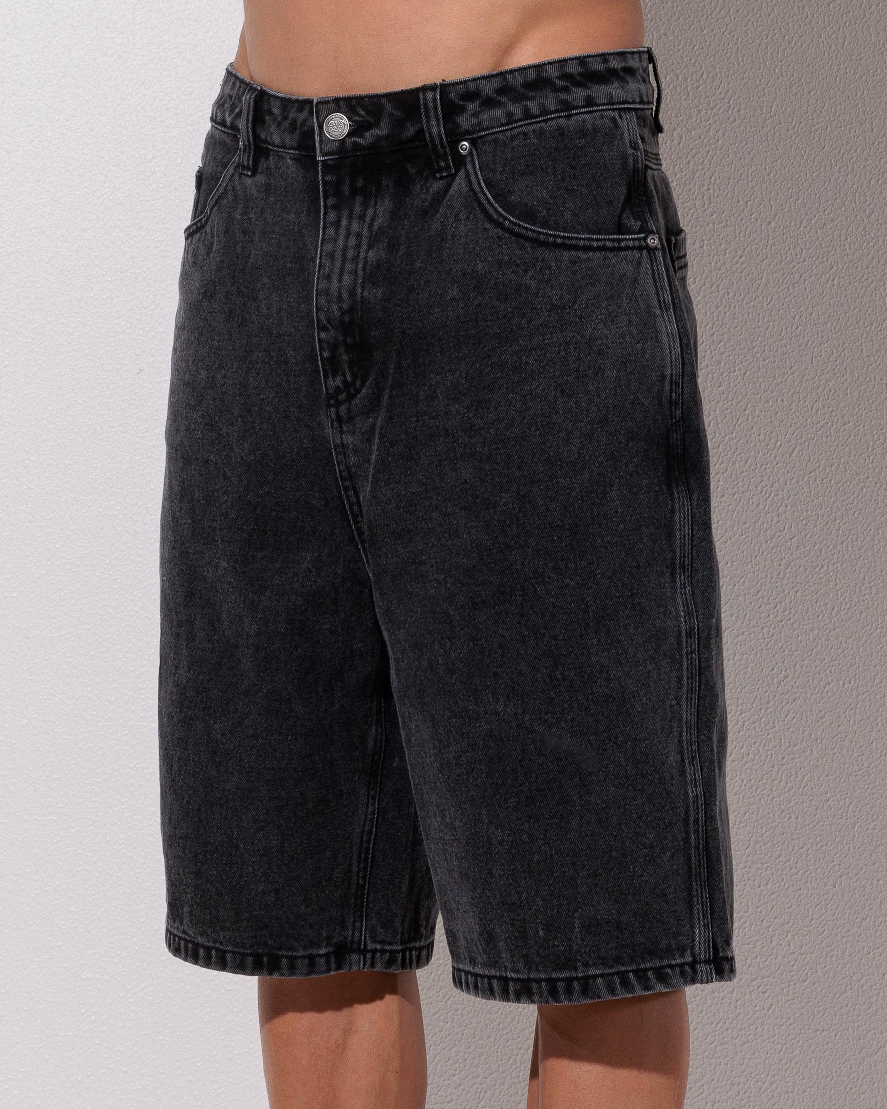 Shop Santa Cruz Flaming Dice Dot Jean Shorts In Washed Black - Fast ...