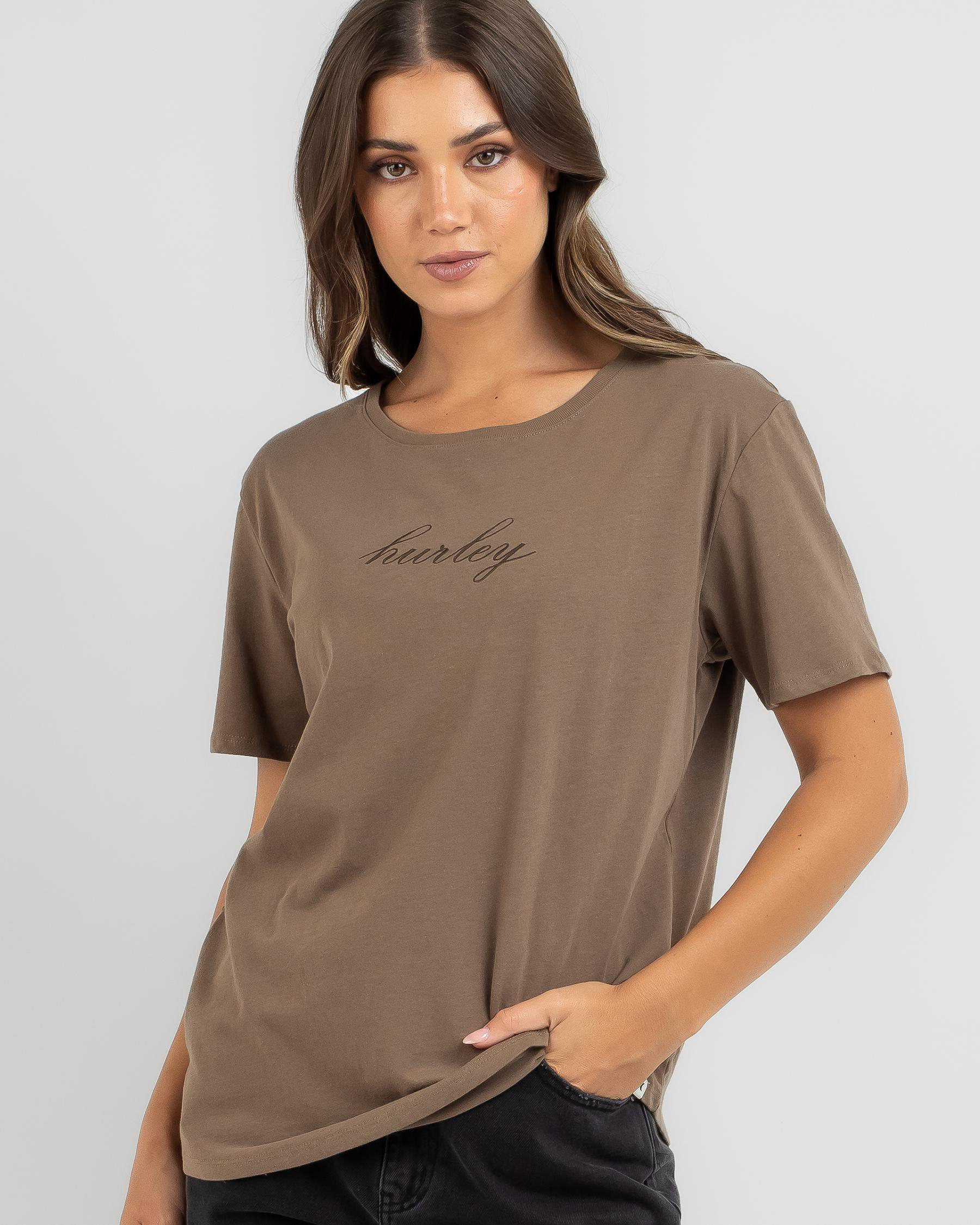 Hurley Cursive T-Shirt In Portobello - FREE* Shipping & Easy Returns ...