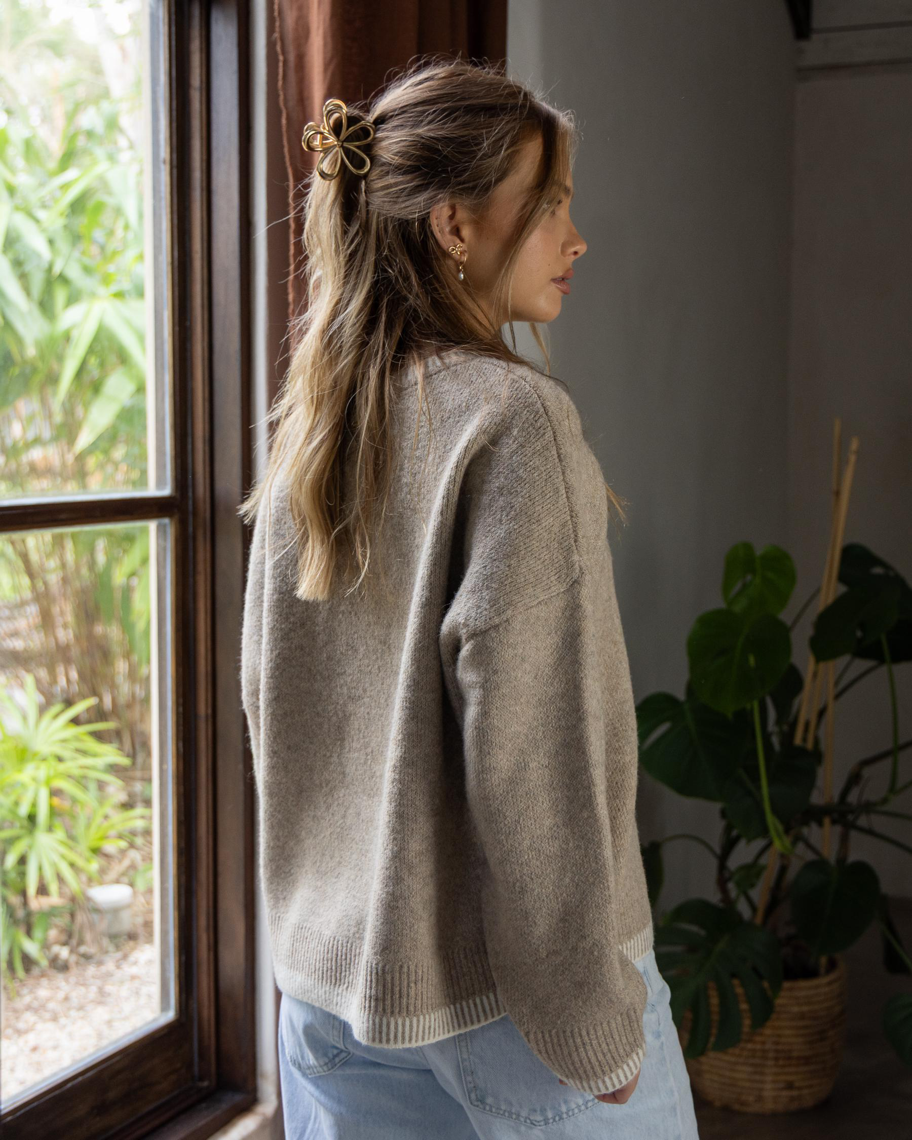 Shop Ava And Ever Delphi Knit Jumper In Taupe/cream - Fast Shipping ...