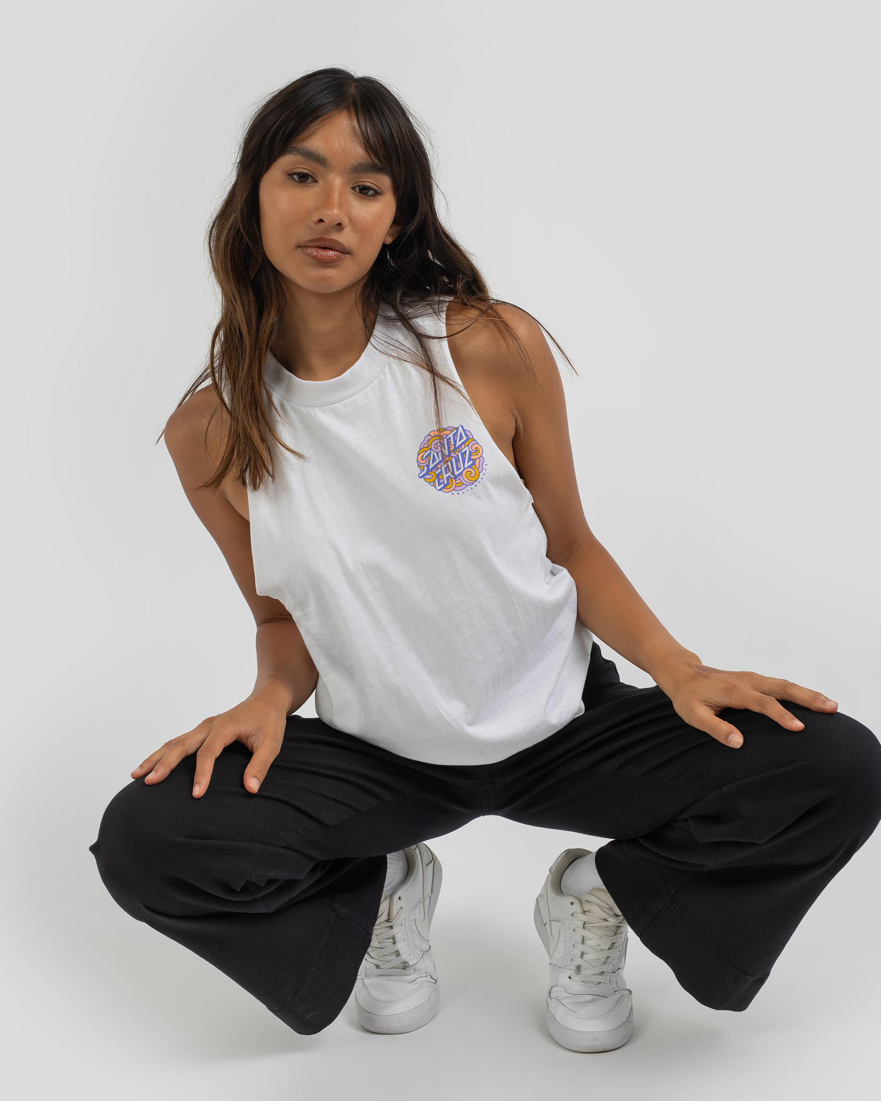 Shop Santa Cruz Funky Dot Muscle Tank Top In White - Fast Shipping ...