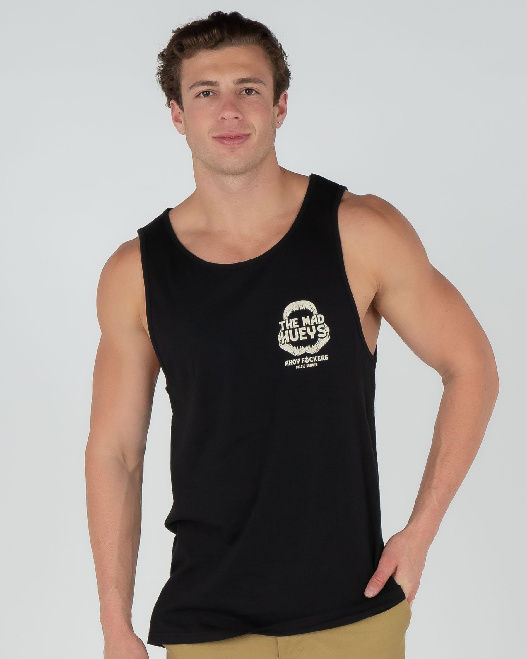 Shop The Mad Hueys Aussie Summer Singlet In Black - Fast Shipping ...