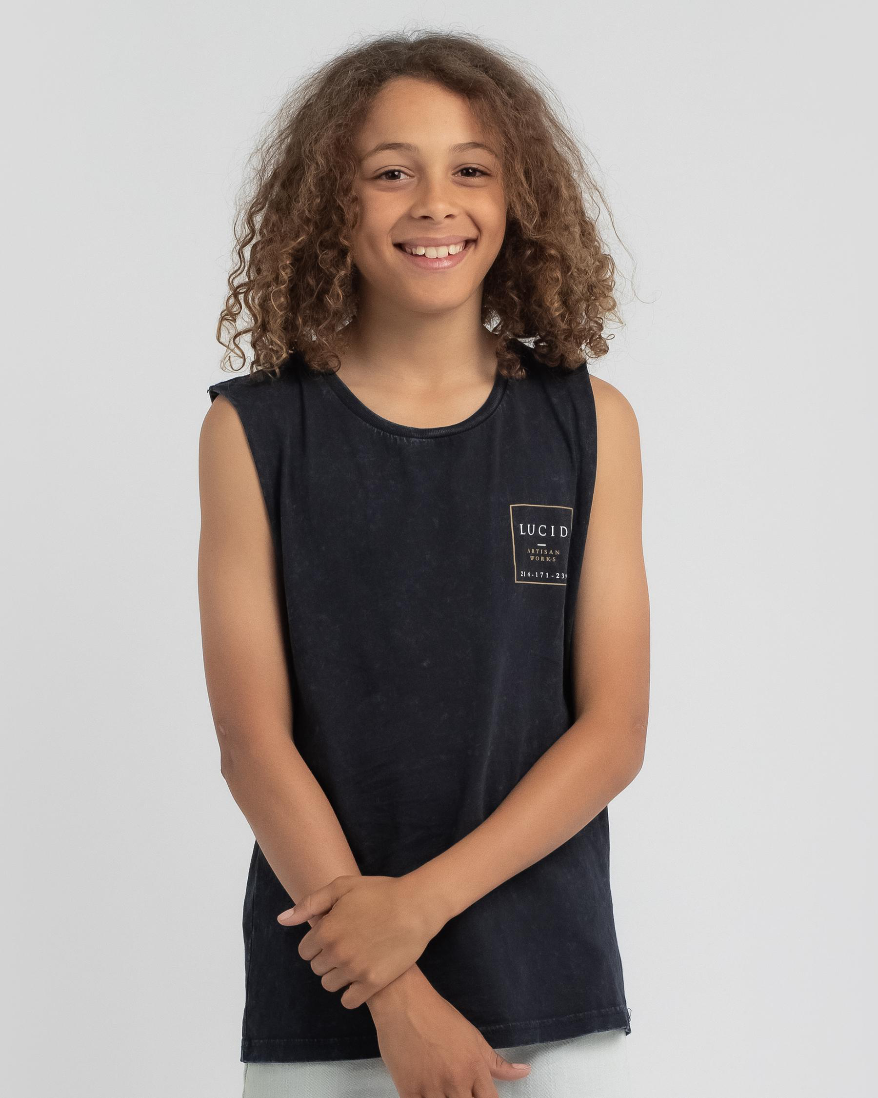 Shop Lucid Boys' Translucent Muscle Tank In Navy Acid - Fast Shipping ...