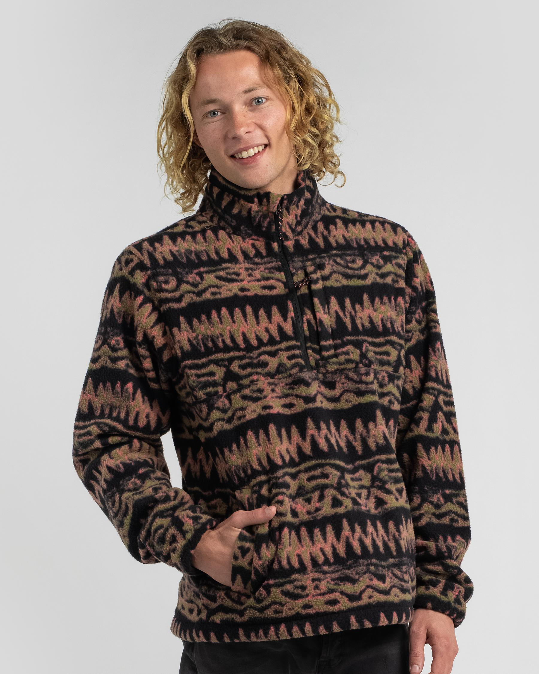 Shop Billabong Boundary Mock Neck Fleece Sweatshirt In Black - Fast ...