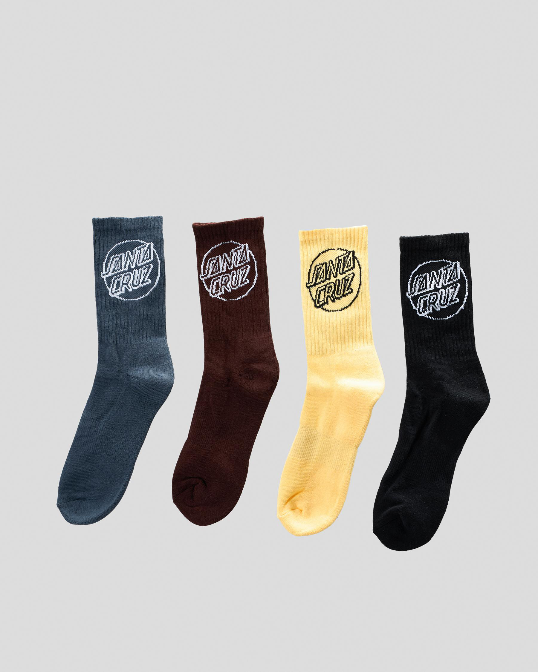 Shop Santa Cruz Opus Dot Crew Socks 4 Pack In Slate-brown-lte Yellow ...