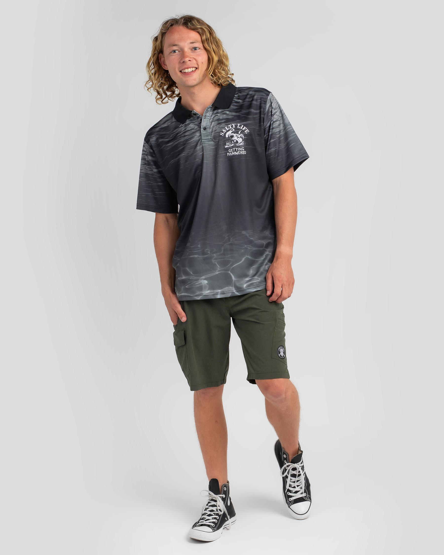 Shop Salty Life Hammered Polo Shirt In Black - Fast Shipping & Easy ...